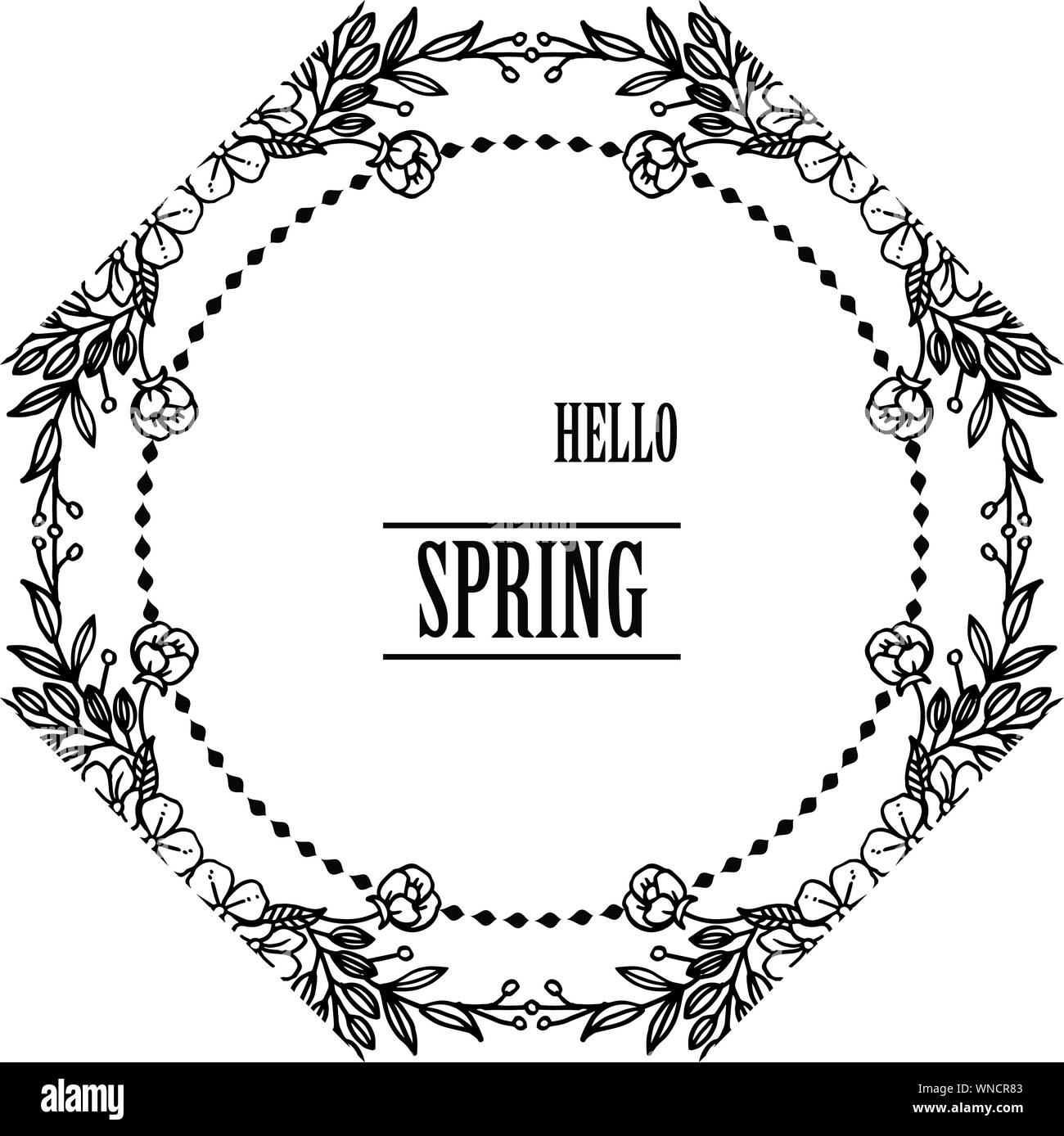 Banner template of hello spring, with motif for border of flower frame ...