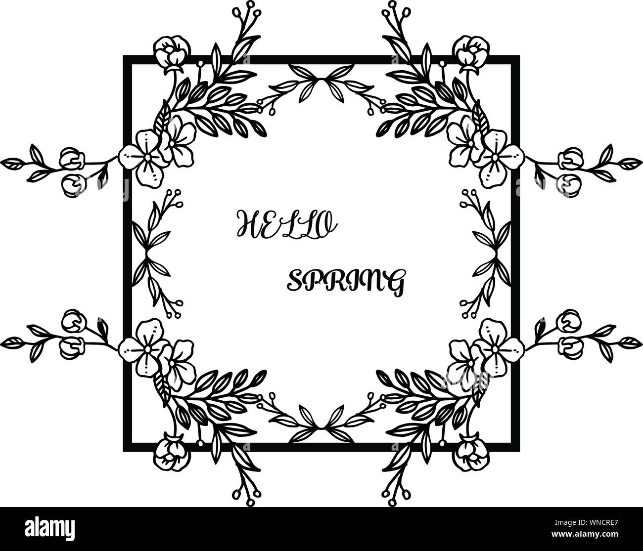 Banner template of hello spring, with motif for border of flower frame ...