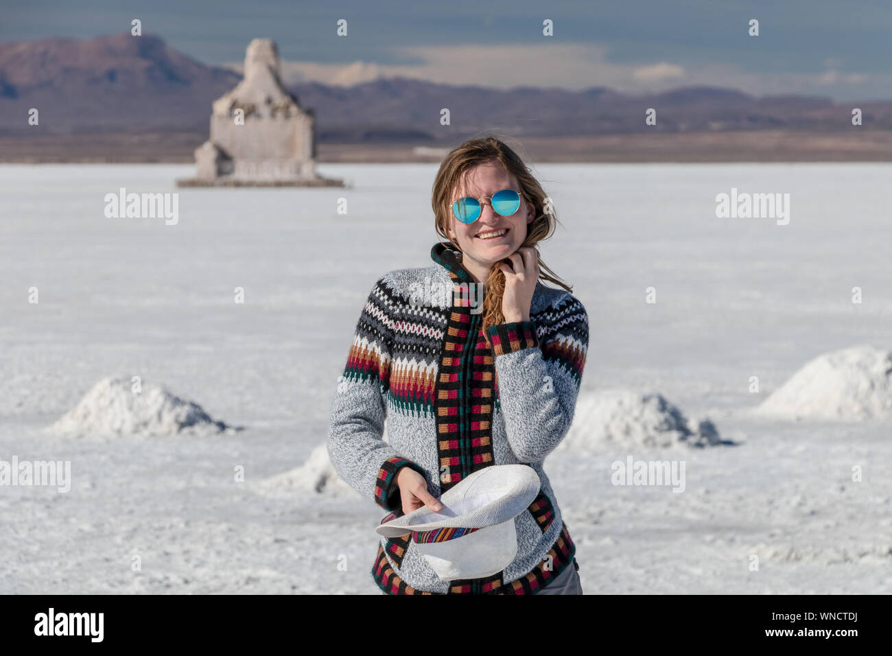 Young woman portrait. Female person traveling girl happy and smiling in ...