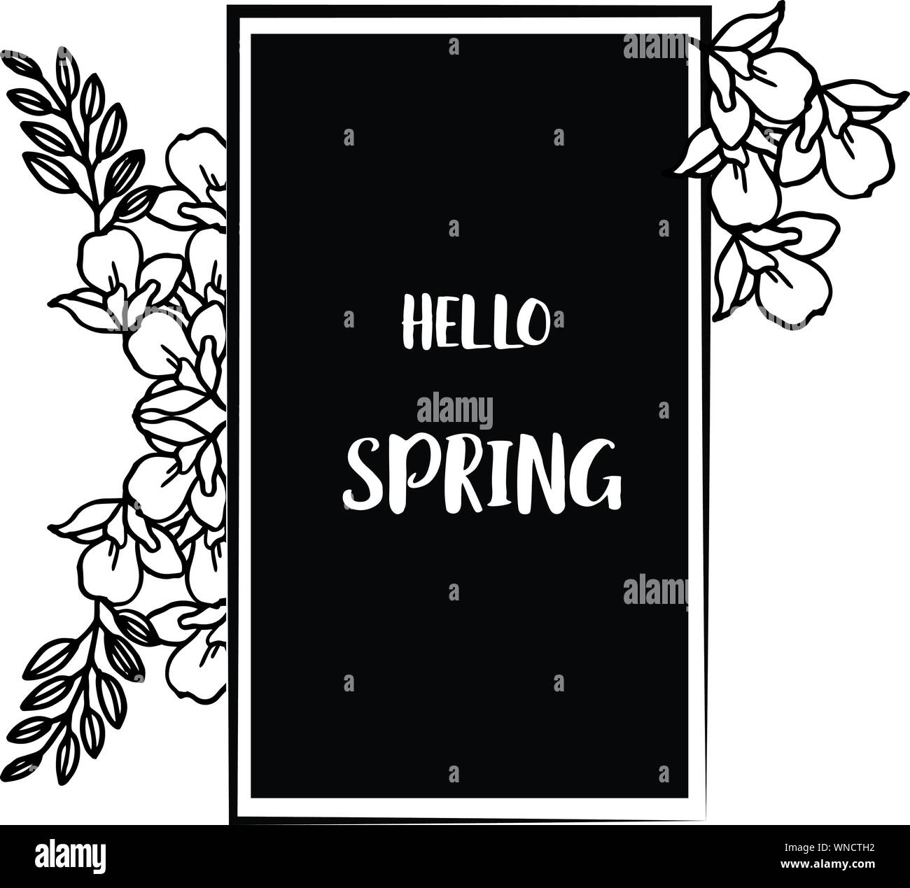Logo hello spring in flat style with shape of leaf flower frame. Vector ...