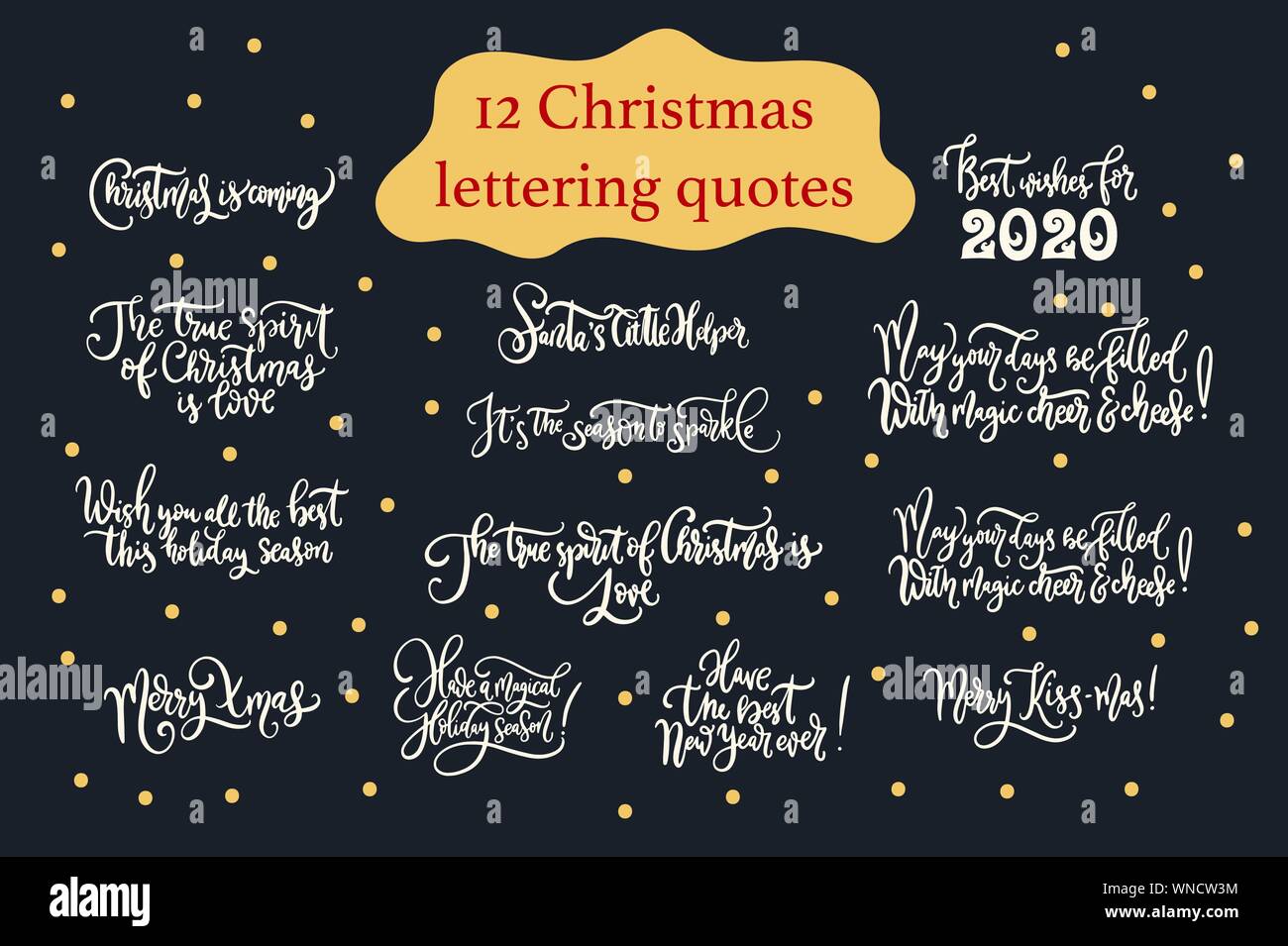 Merry Christmas. Vector lettering quotes. Typography set. Hand drawn ...