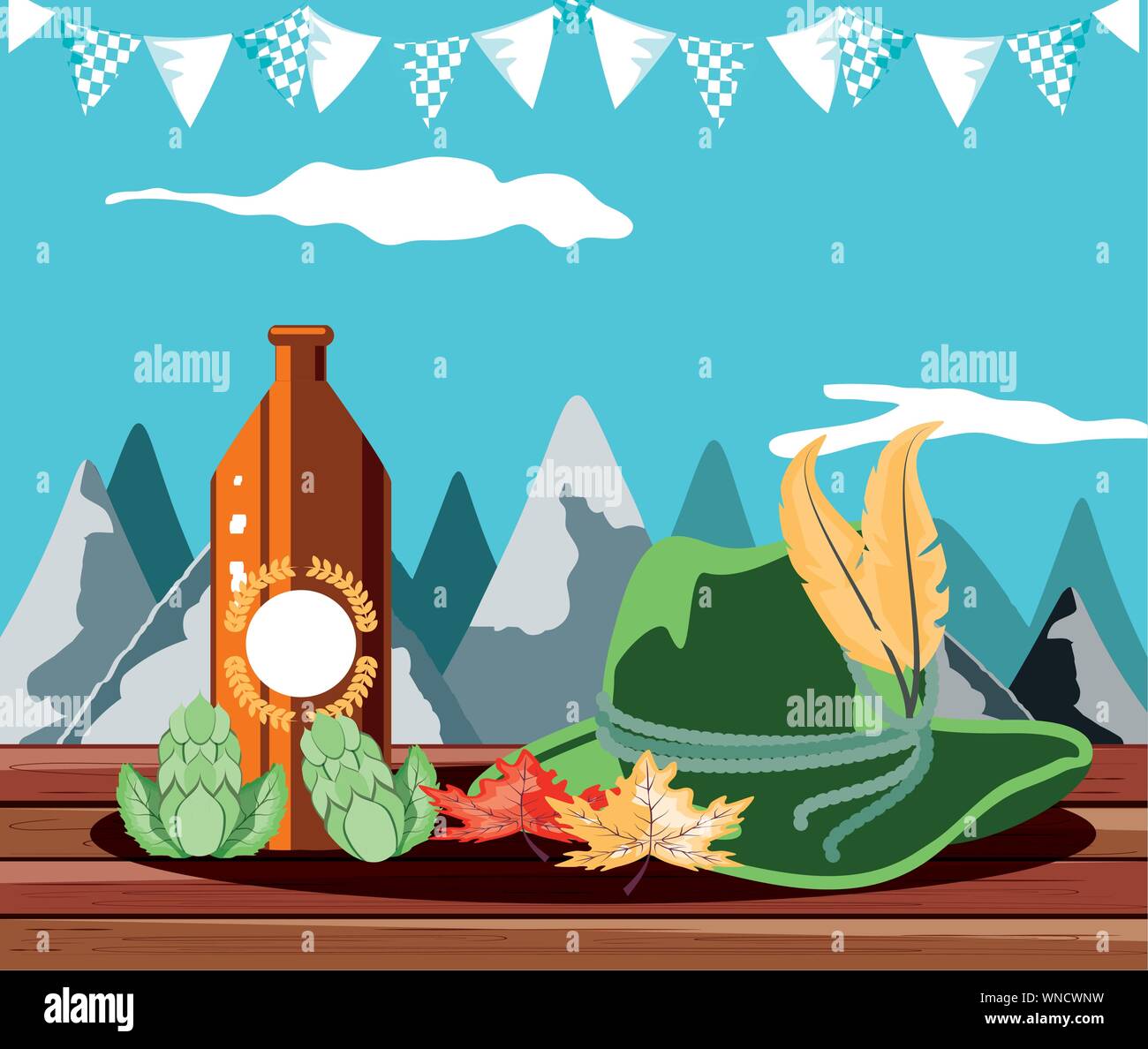 oktoberfest celebration day with tyroline hat vector illustration ...