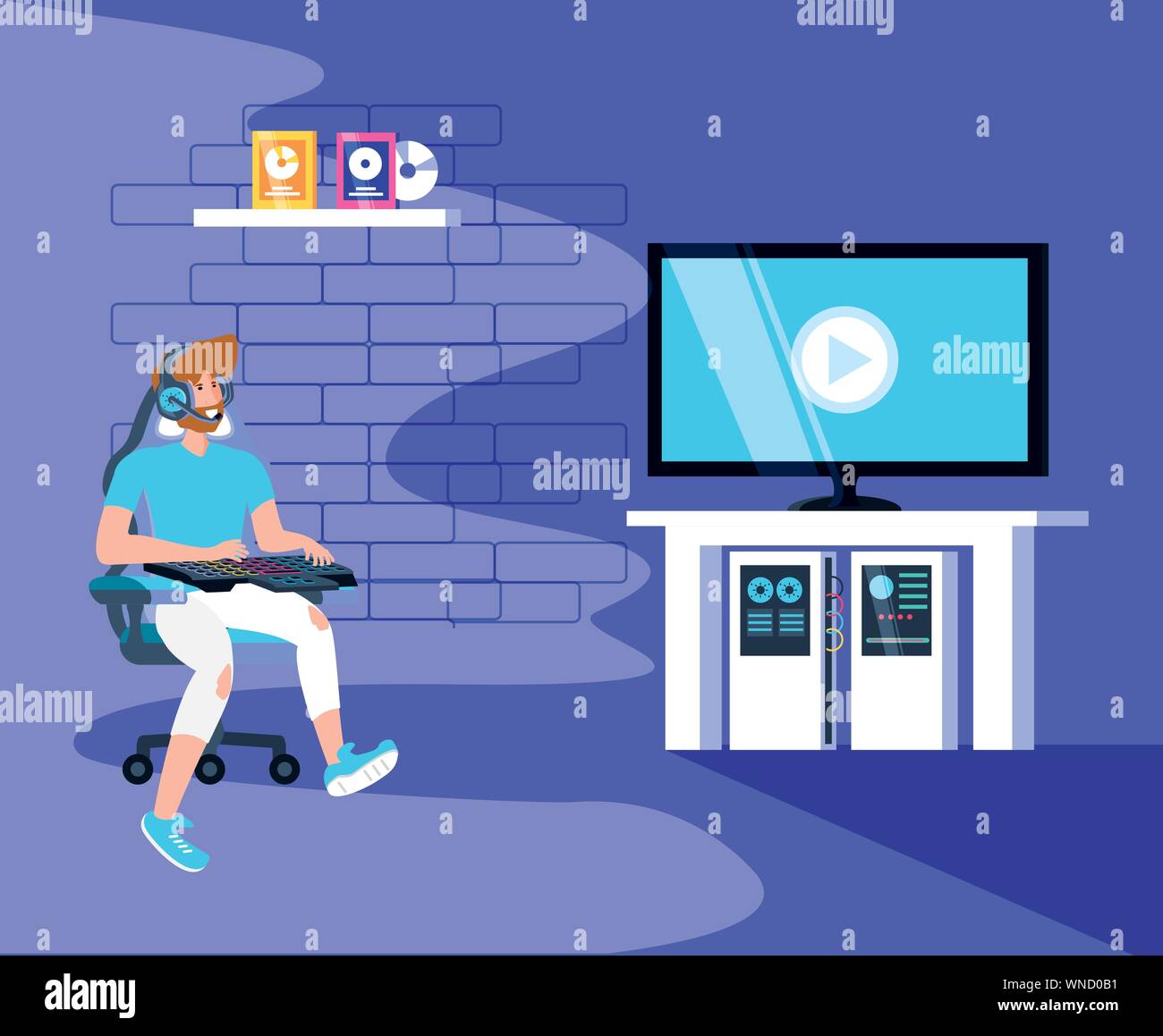 young man playing video game entertainment vector illustration design ...