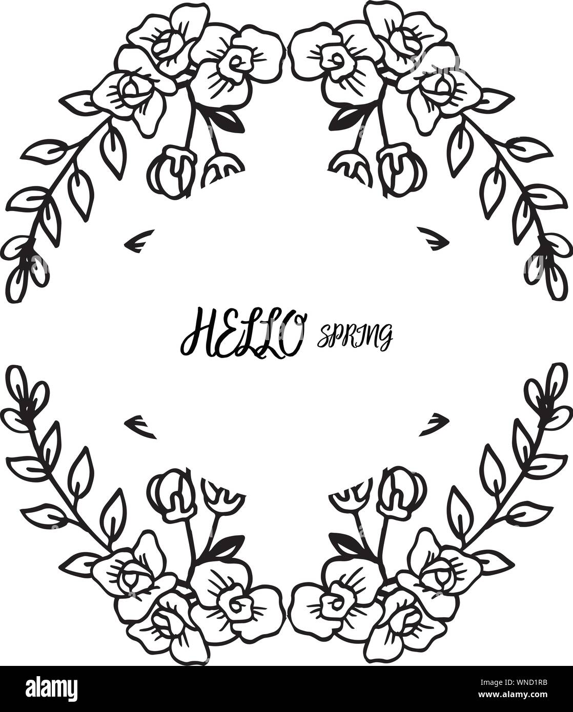 Decoration of poster hello spring with artwork of leaf flower frame ...
