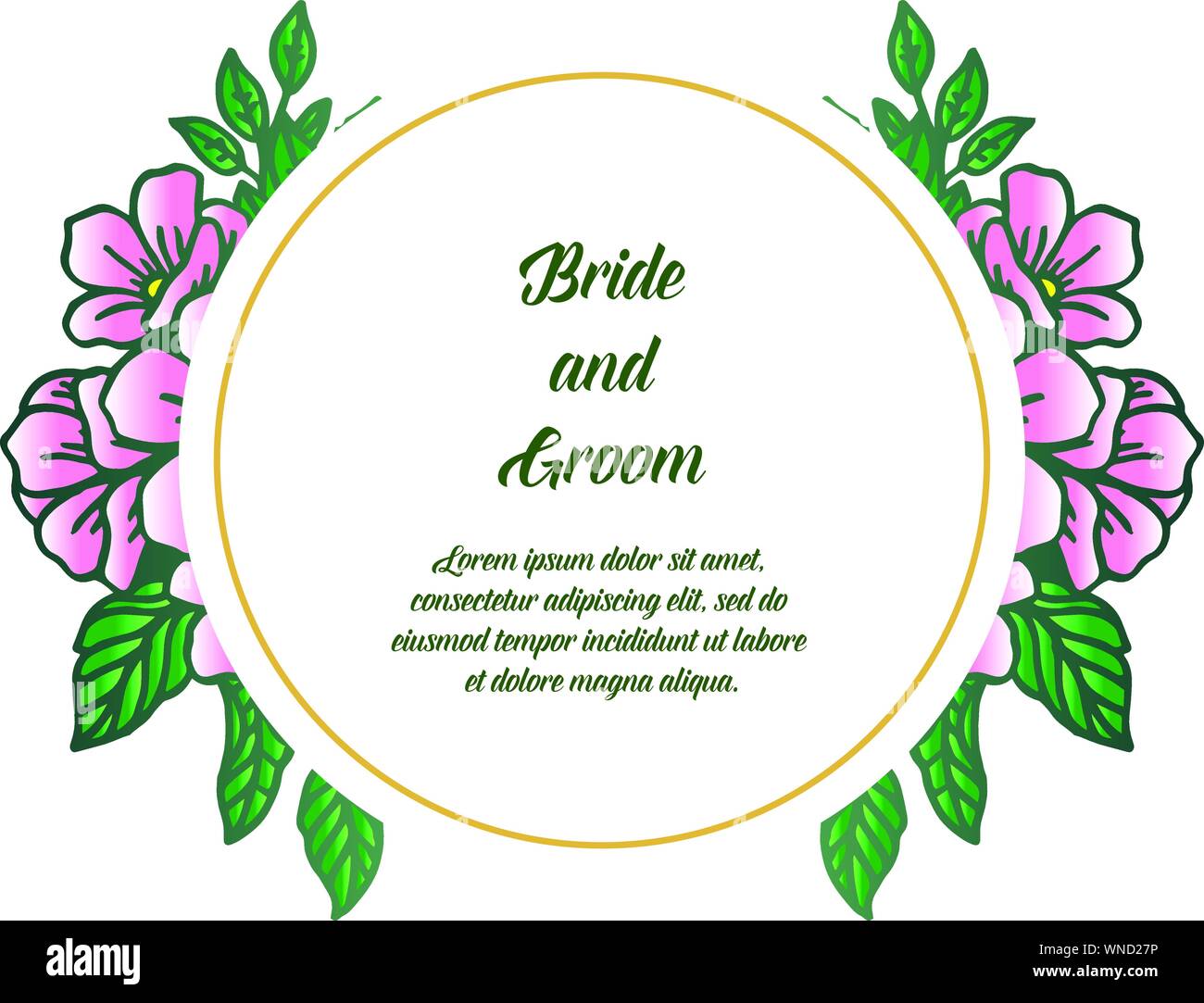 Elegant bride and groom invitation card, with nature pink flower frame ...