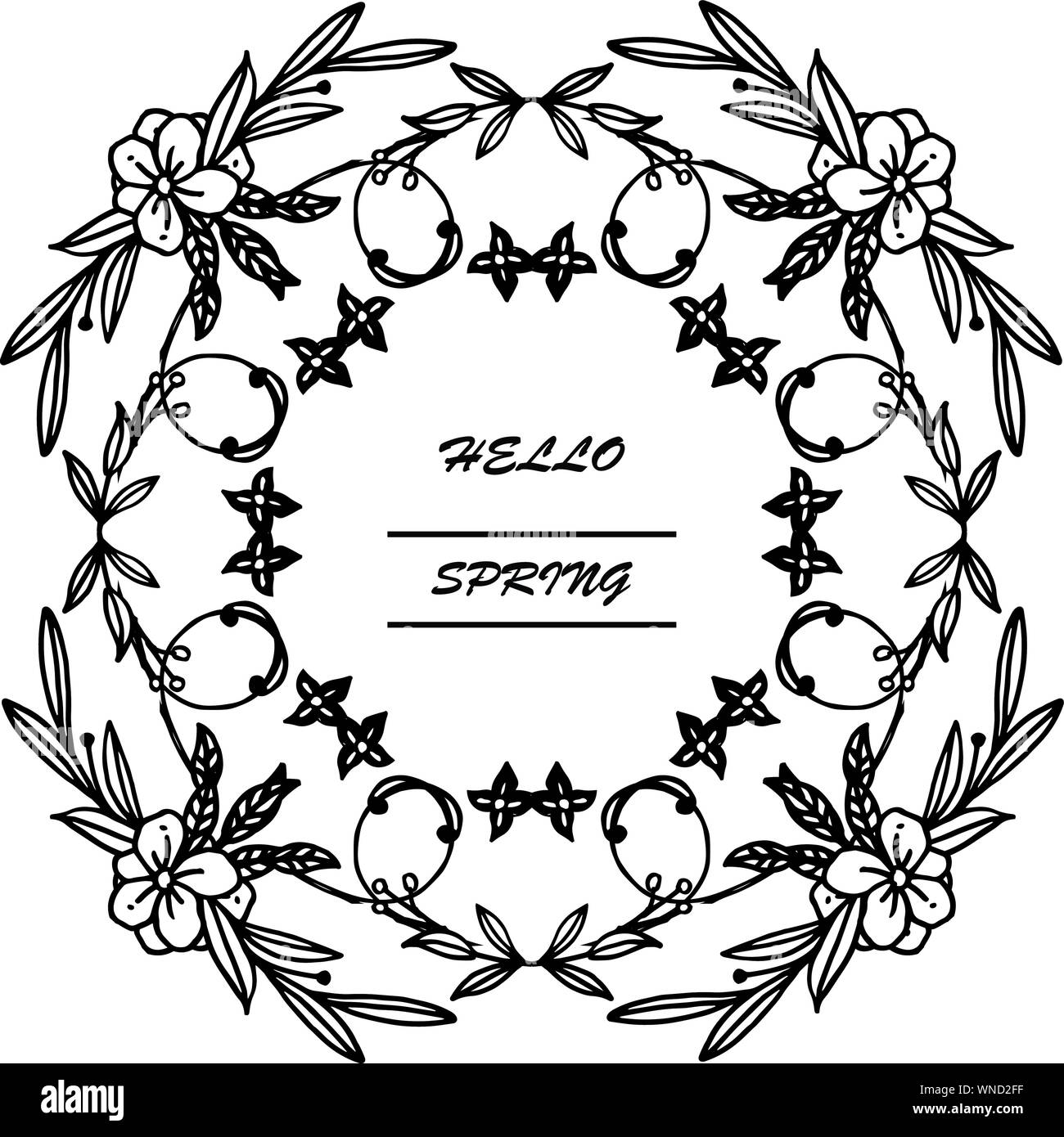 Handwritten of hello spring with abstract leaf flower frame. Vector ...