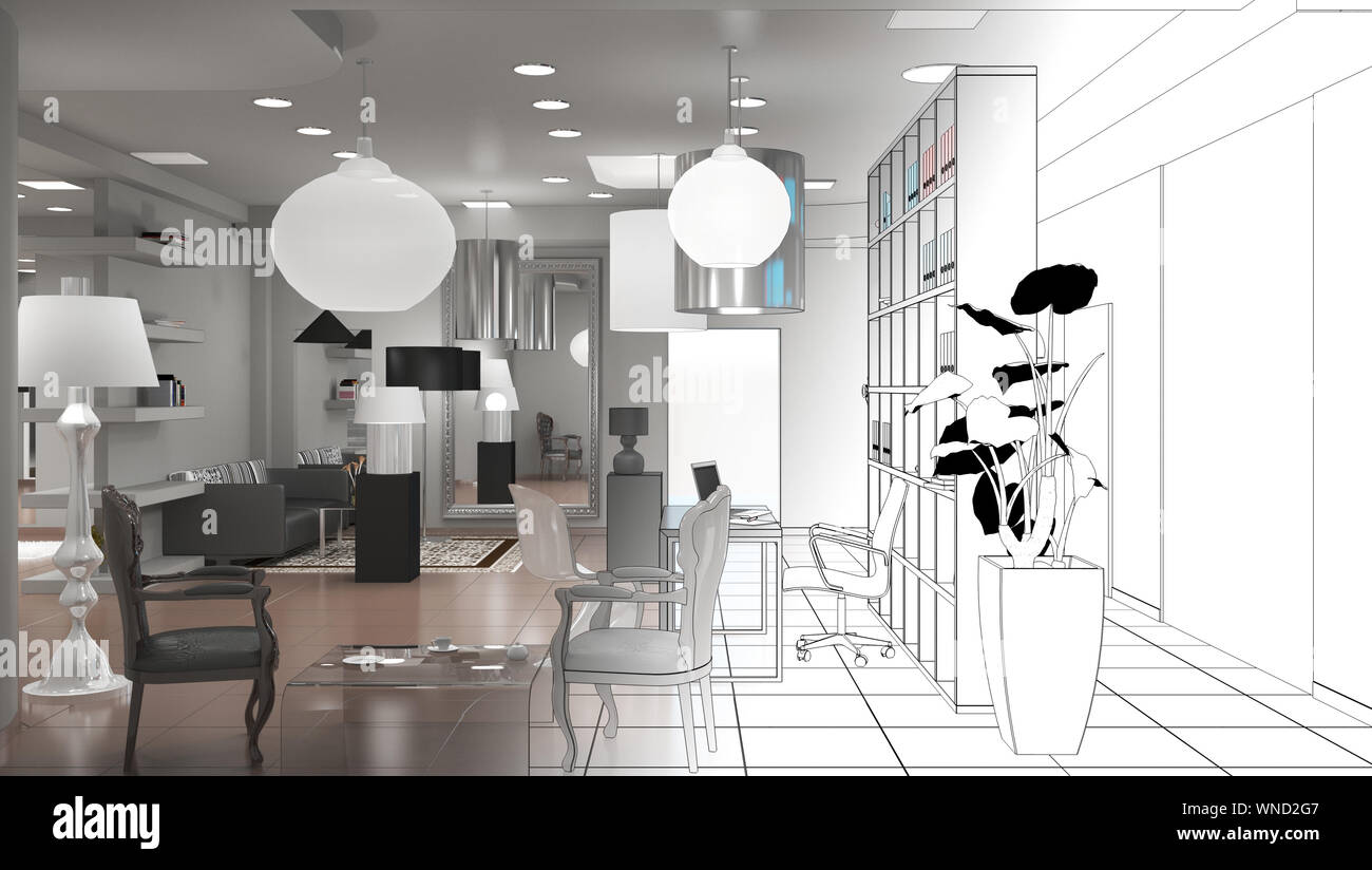 exhibition hall, interior visualization, 3D illustration Stock Photo ...