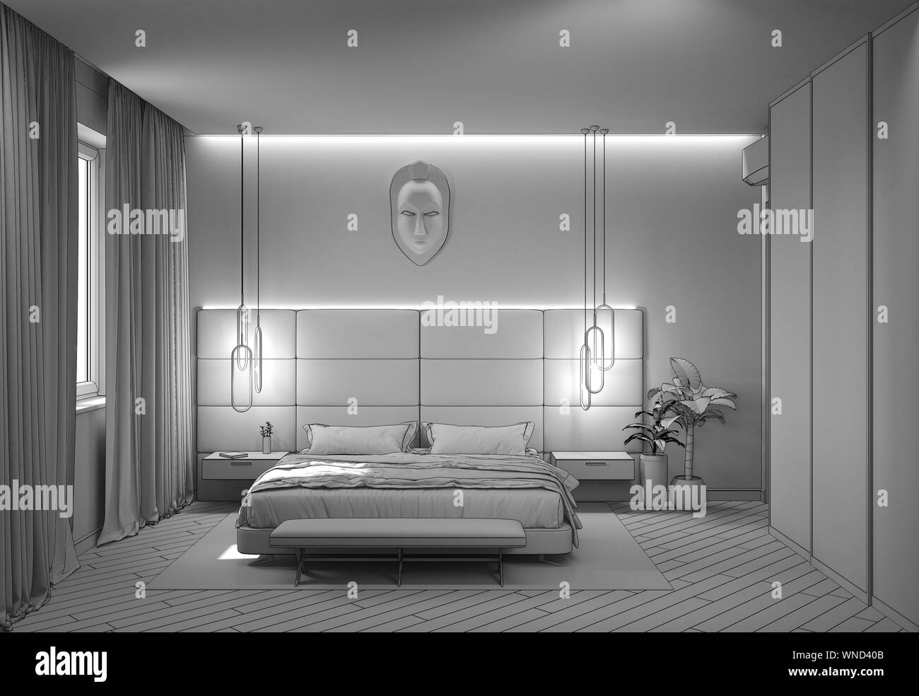 bedroom, interior visualization, 3D illustration Stock Photo - Alamy