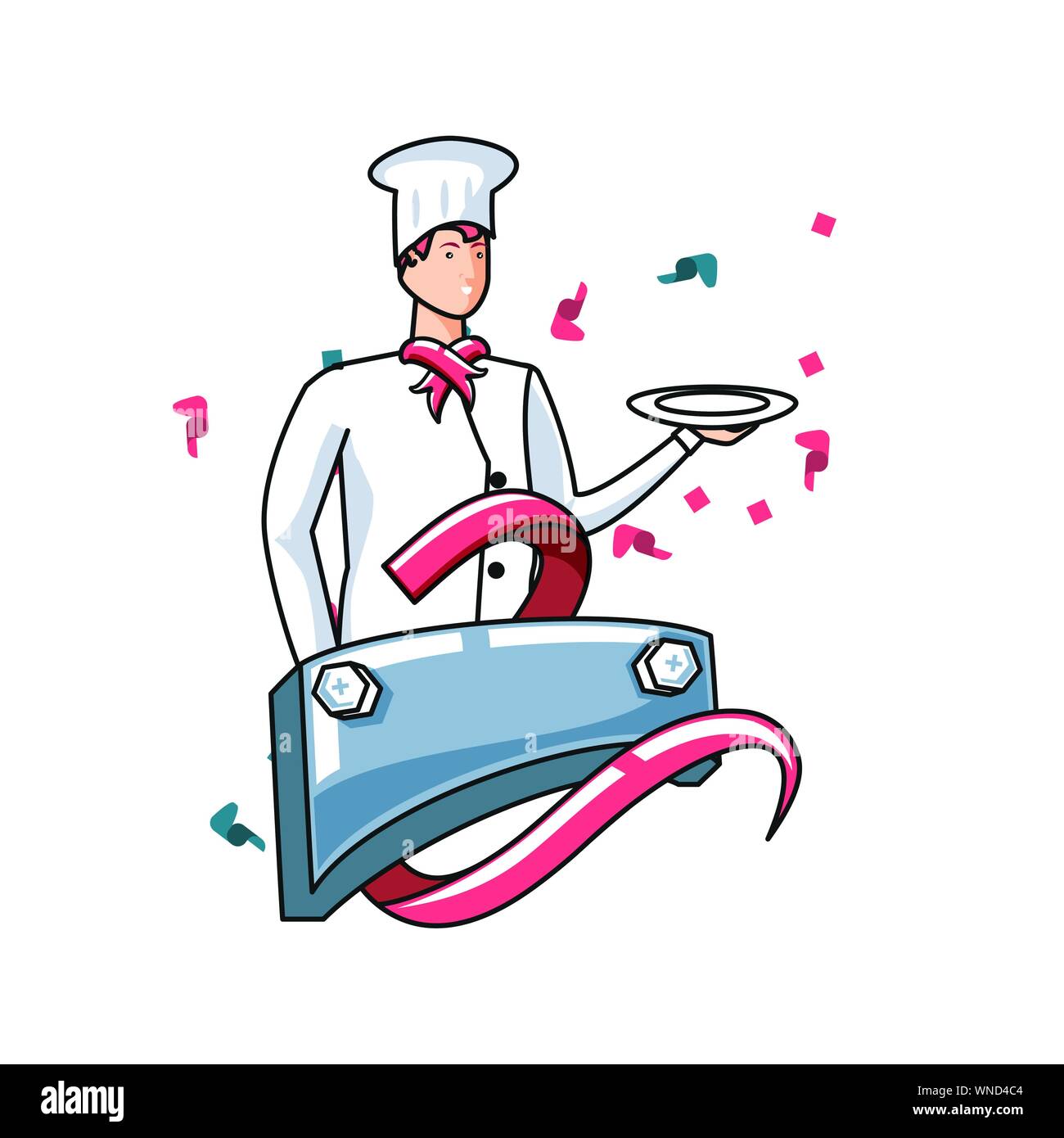 professional chef worker with label metal labor day celebration vector ...