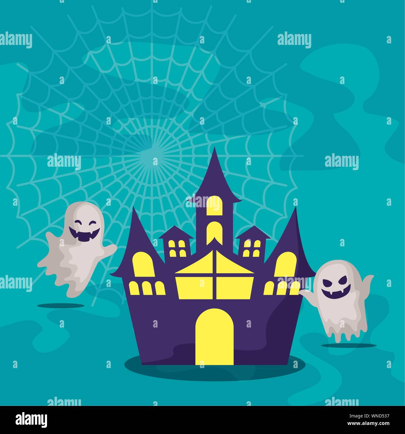 haunted castle with ghosts scene halloween vector illustration design ...