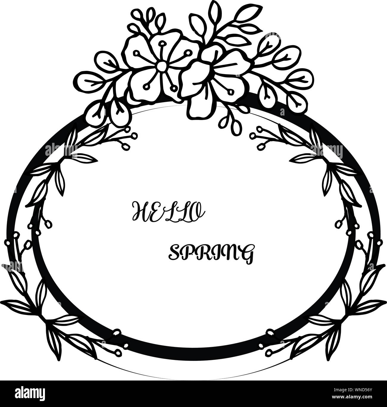 Black line art on white background, leaf flower frame, for card with ...