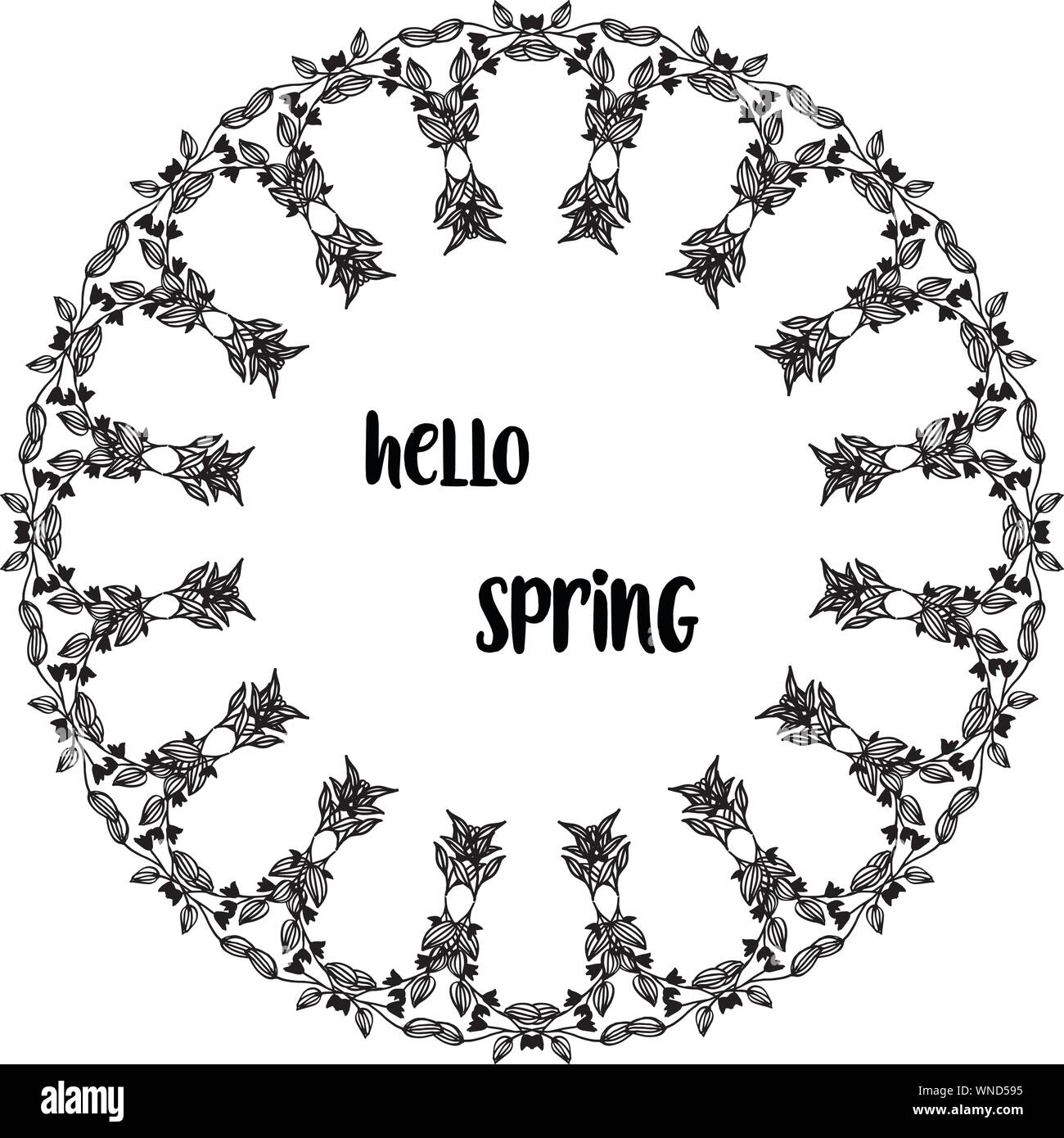 Black line art on white background, leaf flower frame, for card with ...