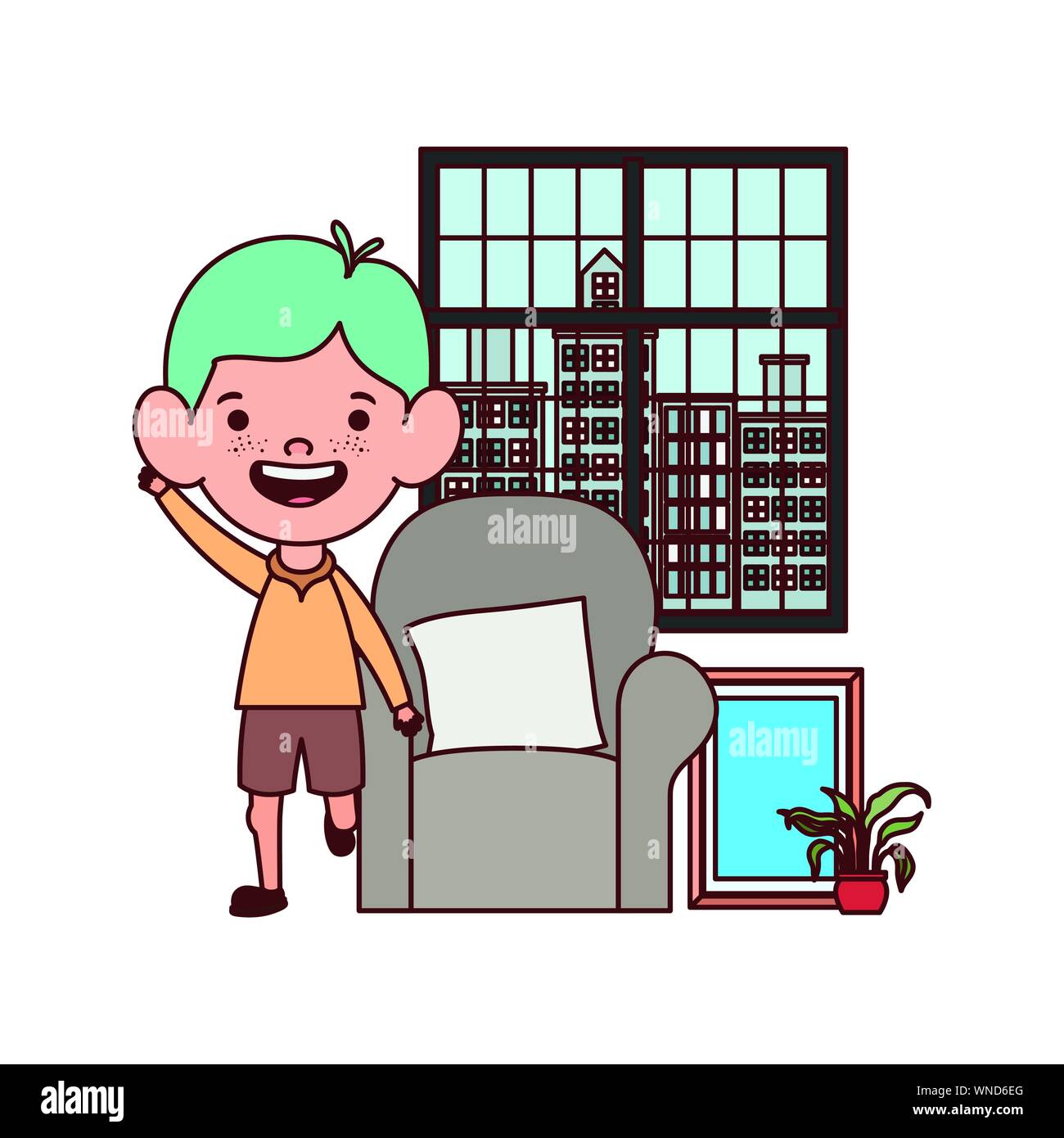 cute little boy baby in the living room character Stock Vector Image ...