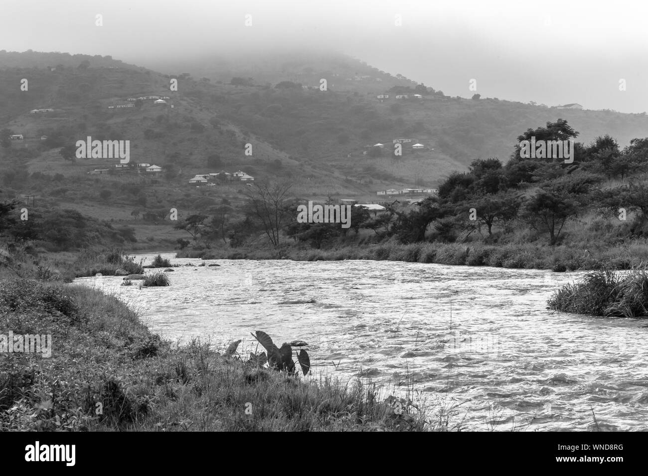 River winding through countryside Black and White Stock Photos & Images ...