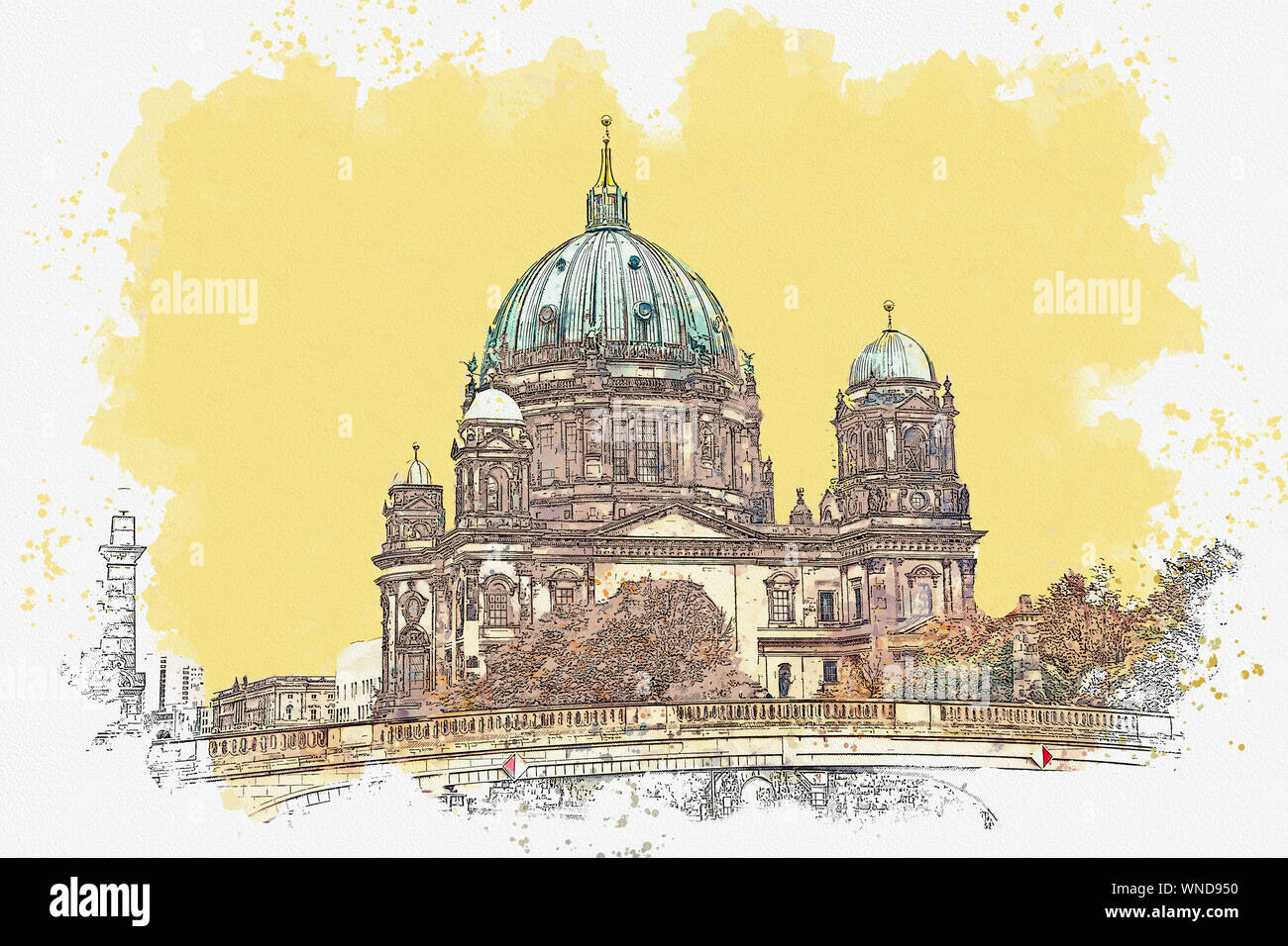 A watercolor sketch or illustration of the Berlin Cathedral called ...