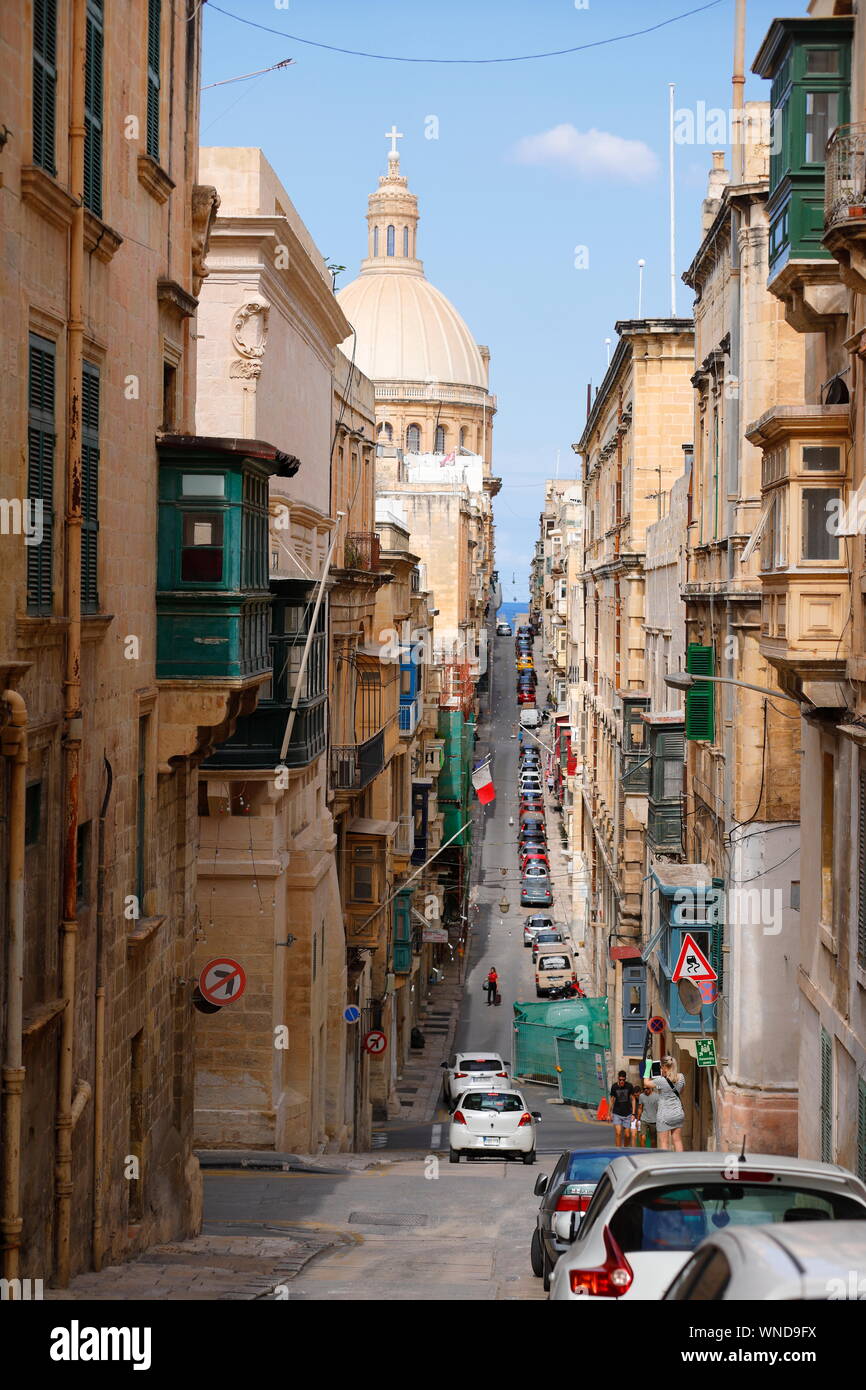 Looking down St Paul's Street towards Madonna tal-Karmnu in Valletta ...