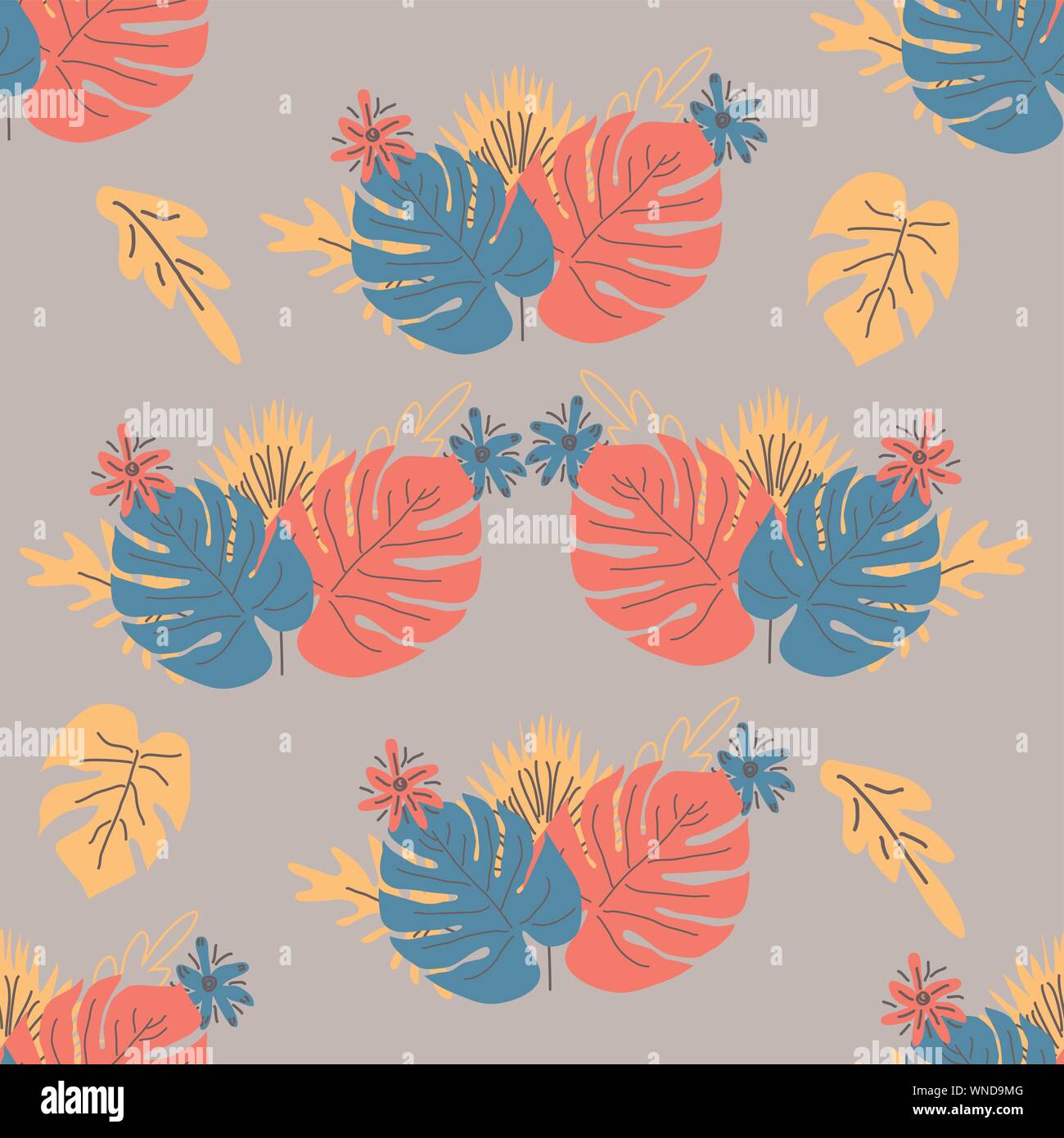 Exotic leaves hand drawn seamless pattern. Tropical plant drawing ...