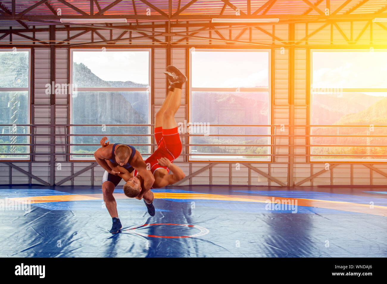 Greco-Roman wrestling training, grappling. Two greco-roman wrestlers in ...