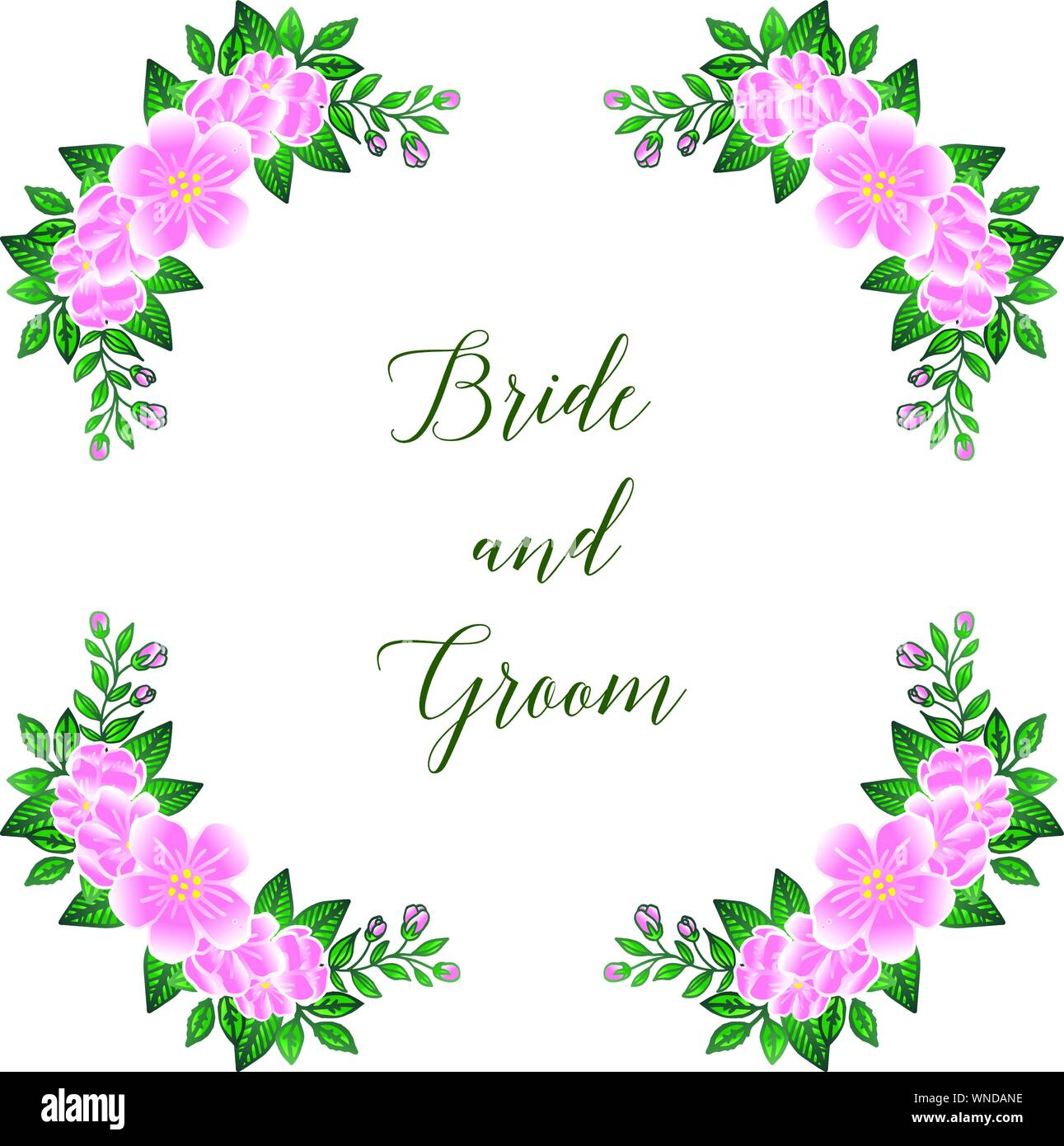 Design elegant card bride and groom, vintage frame with cute pink ...