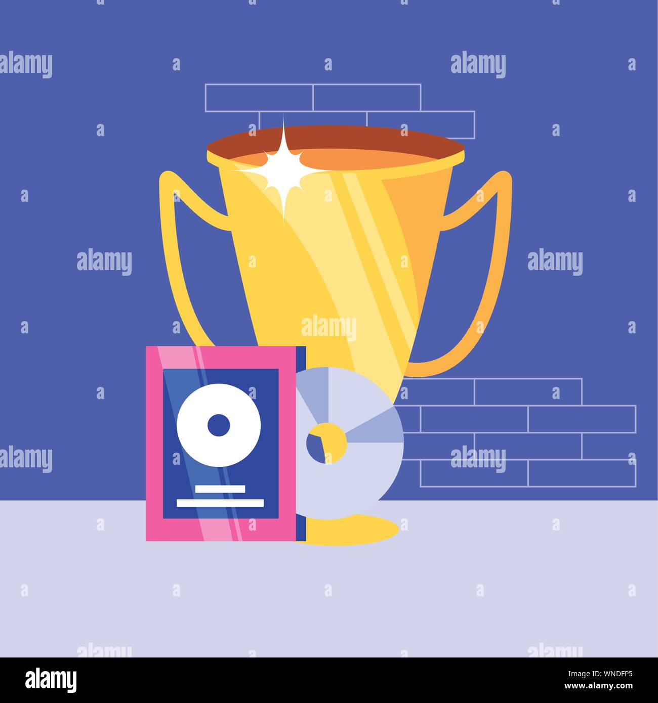 video game compact disk with trophy cup vector illustration design ...