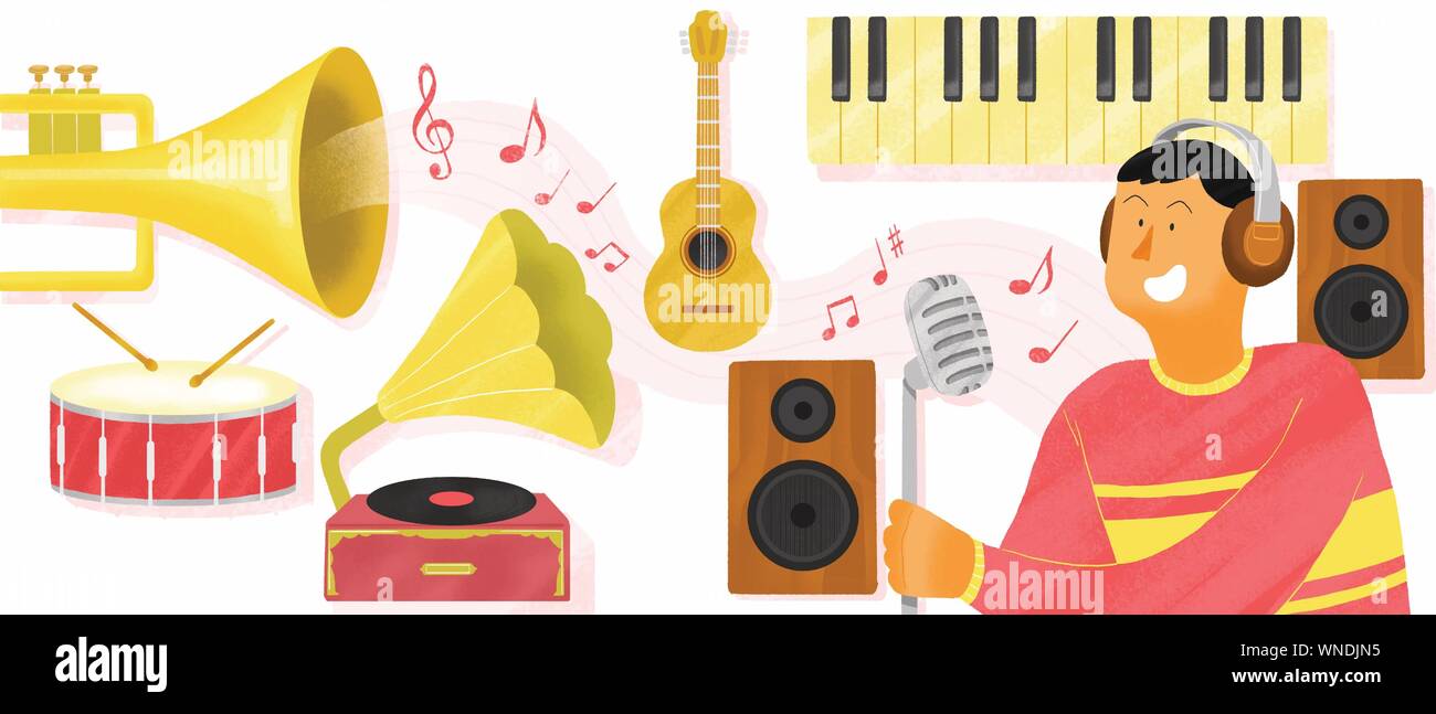 Today's people have a variety of interests concept illustration. music ...