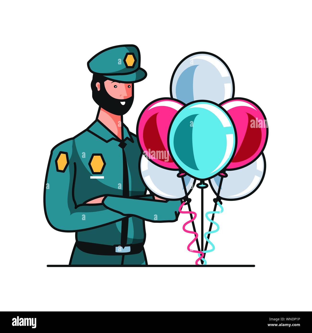 police officer with balloons helium labor day celebration vector ...