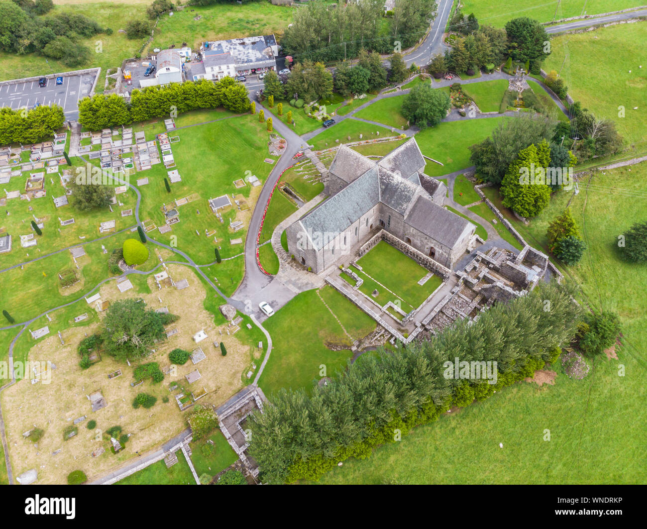 An aerial view of Ballintubber Abbey, near Ballintubber in County Mayo ...
