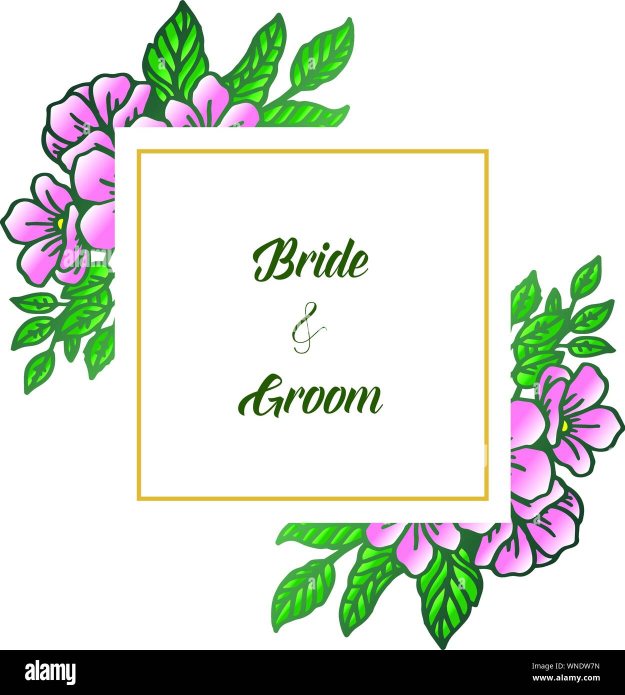 Elegant bride and groom invitation card, with nature pink flower frame ...