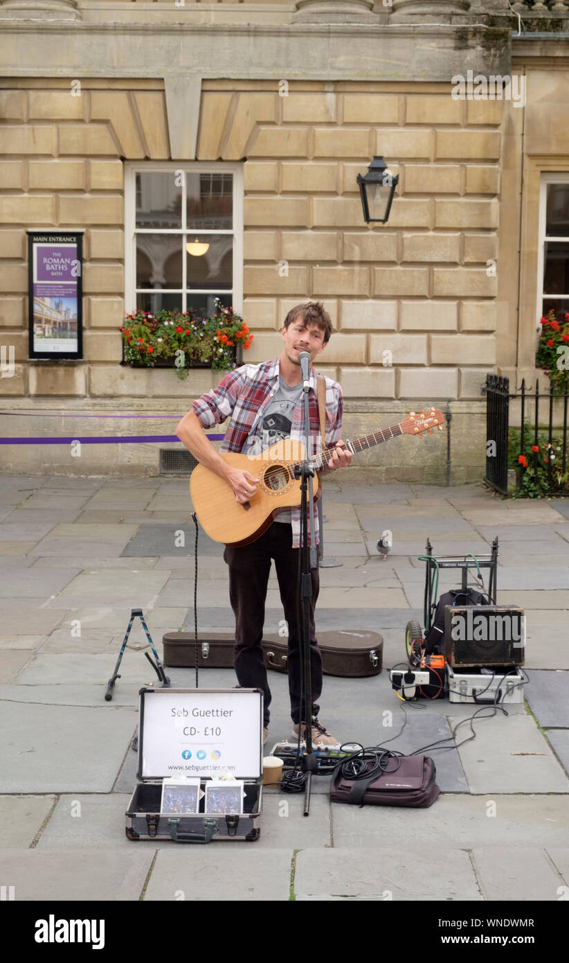 Street Musician Seb Gautier in Bath Abbey Courtyard, Bath Stock Photo ...