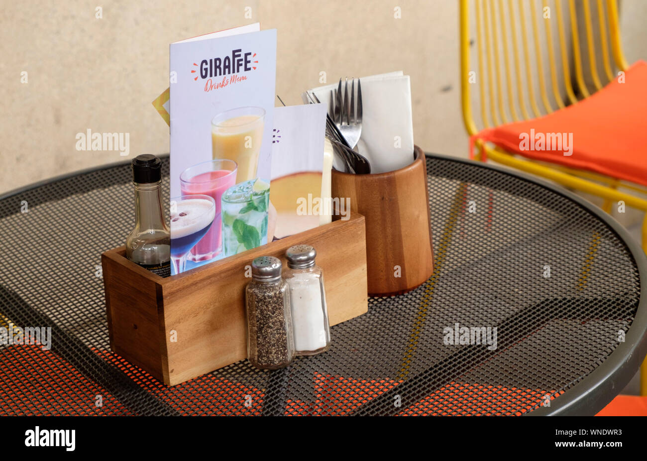 Giraffe restaurant; pavement table in Bath somerset England. Menu and ...