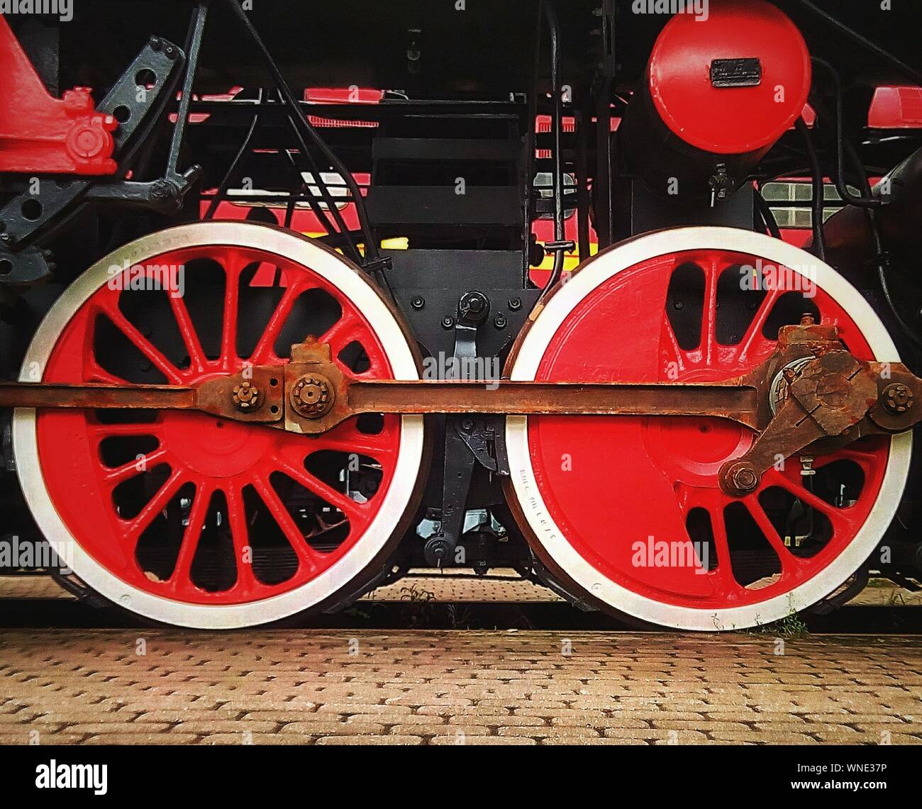 Close up red train wheels hi-res stock photography and images - Alamy