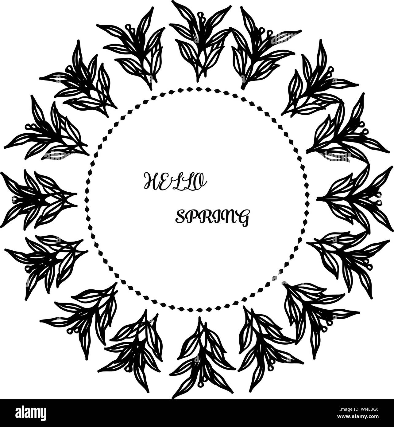 Black and white graphic leaf flower frame, for design element of card ...