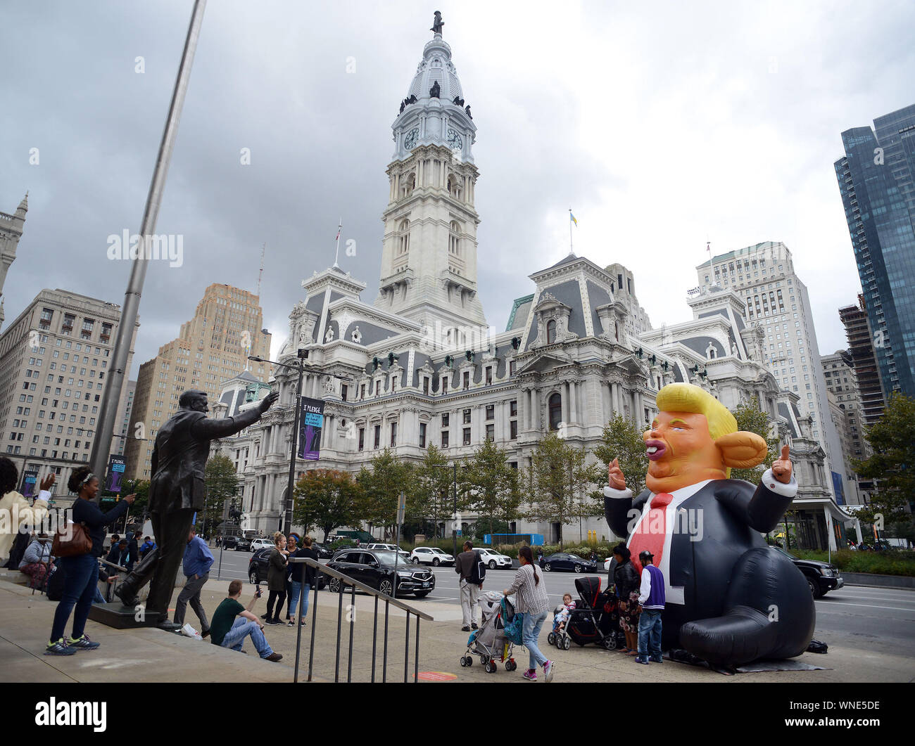 The Trump Rat, by John Post Lee waves to the Frank Rizzo sculpture on ...