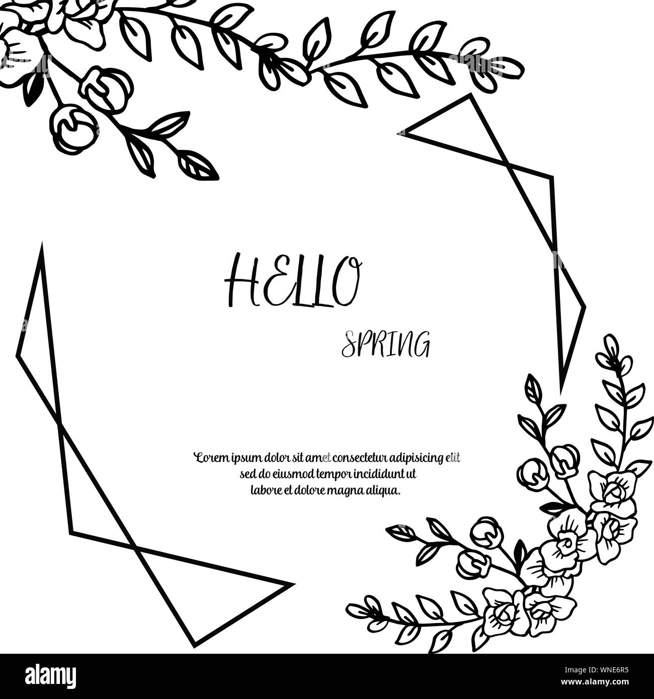 Cute vintage flower frame for decoration of greeting card hello spring ...