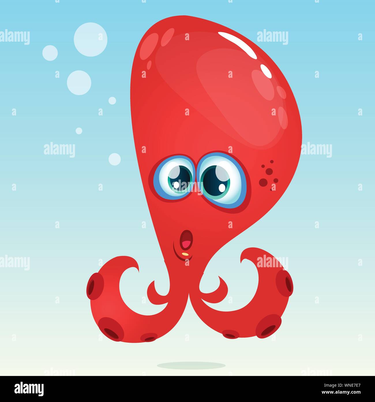 Happy vector cartoon octopus. Vector red octopus surprised. Isolated on ...