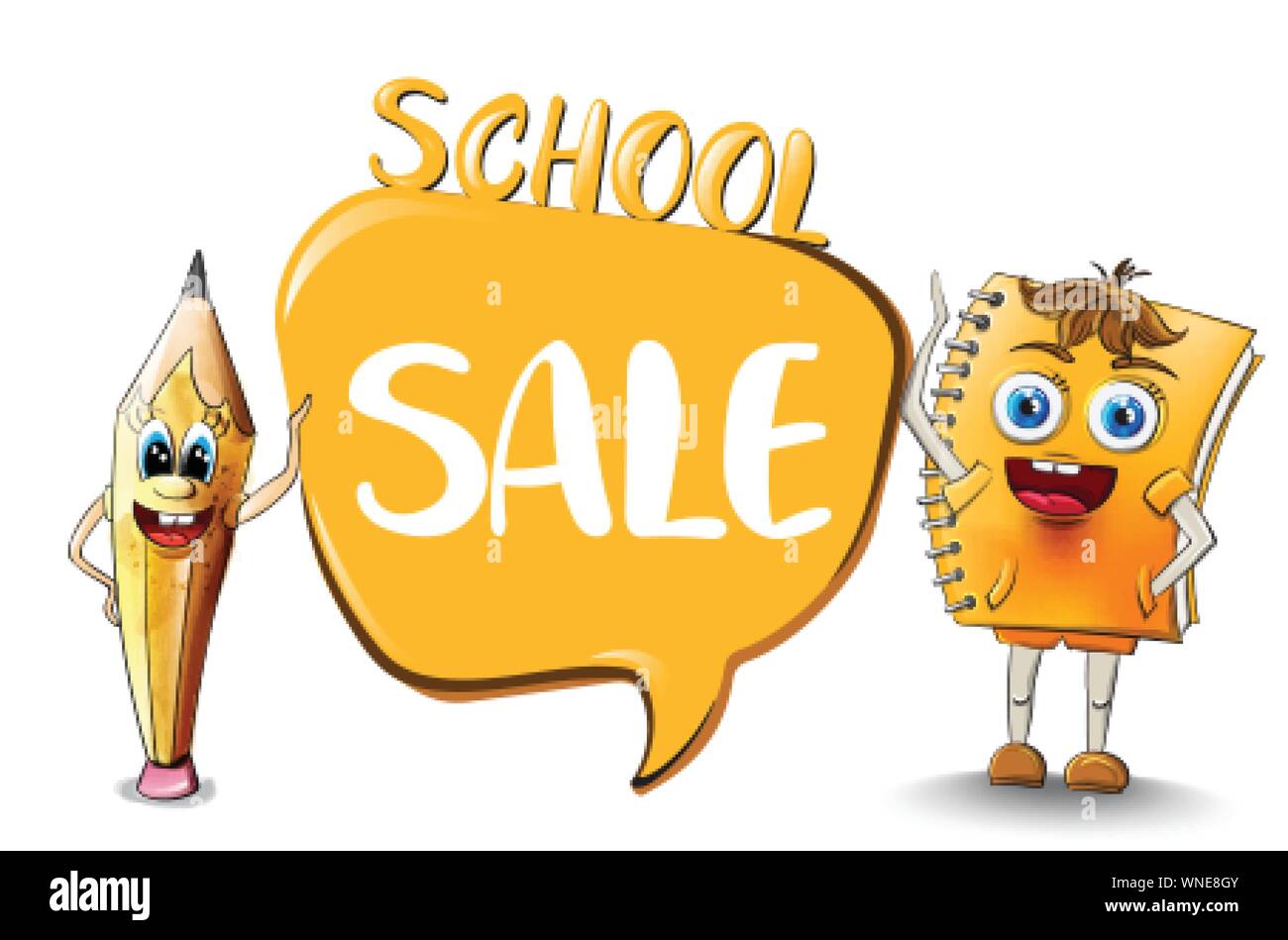 Back to school comics cartoon characters Vector. Notebook and pencil ...