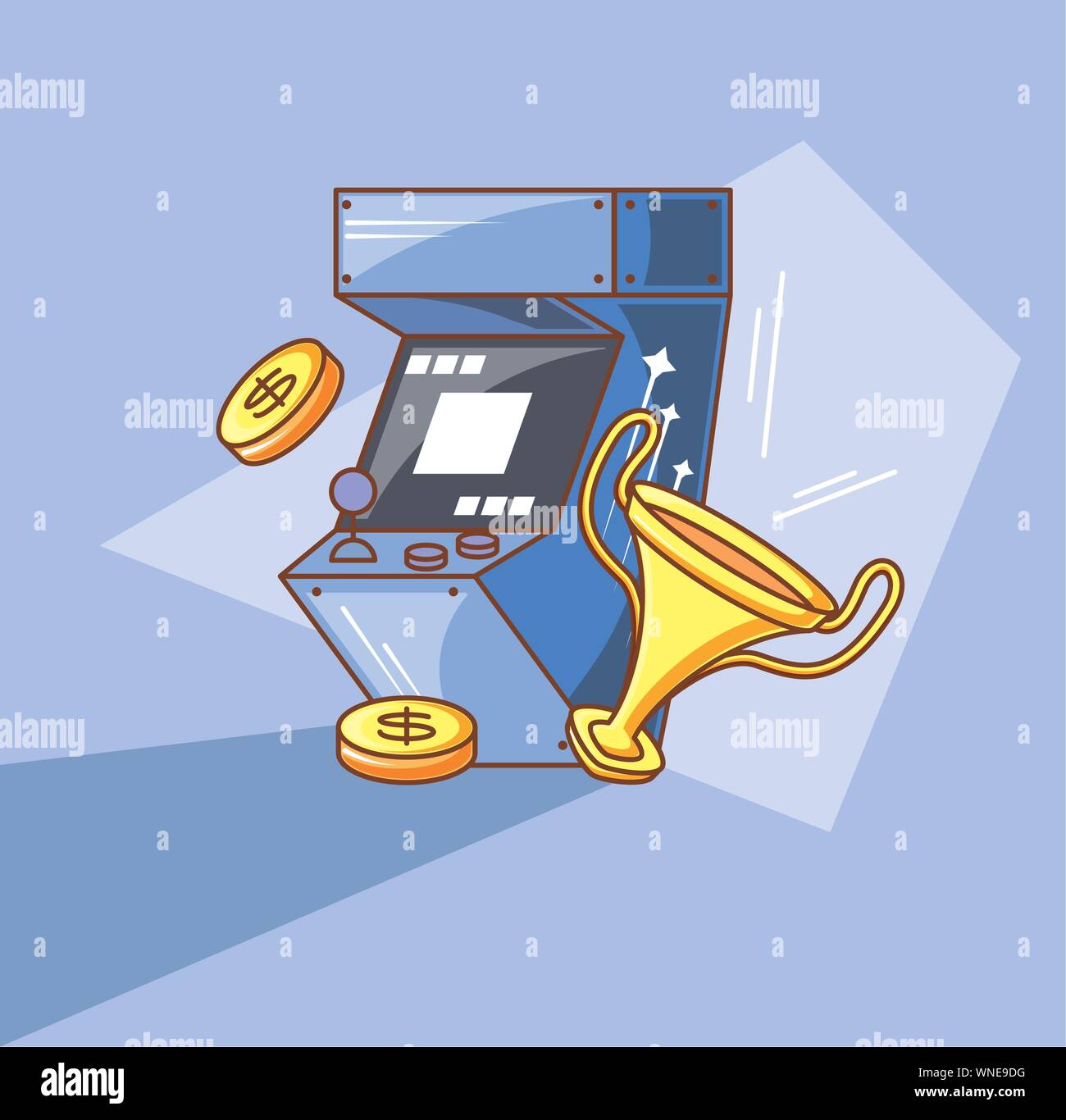 classic video game console of coins with trophy vector illustration ...