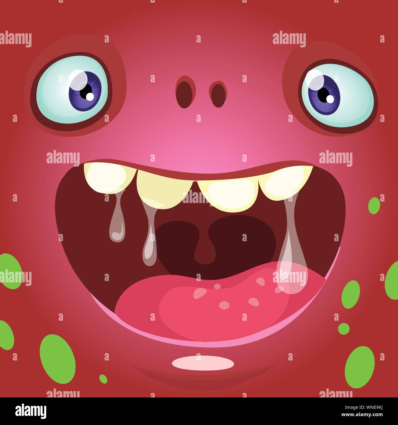 Cartoon monster face. Vector Halloween red monster avatar with wide ...
