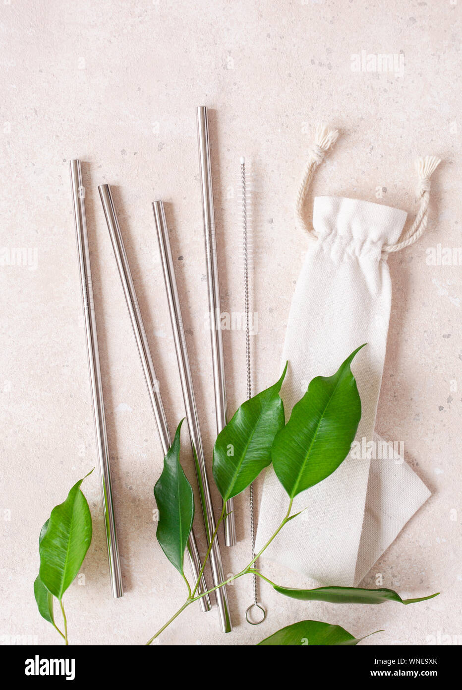 eco-friendly reusable metal drinking straw. zero waste concept Stock ...