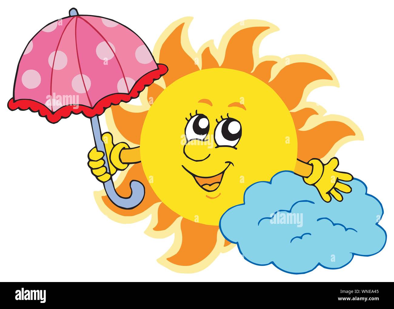 Cute cartoon Sun with umbrella Stock Vector Image & Art - Alamy