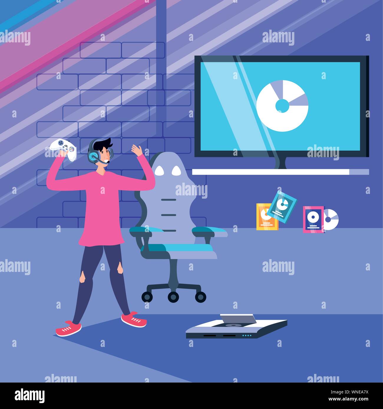 young man playing video game entertainment vector illustration design ...