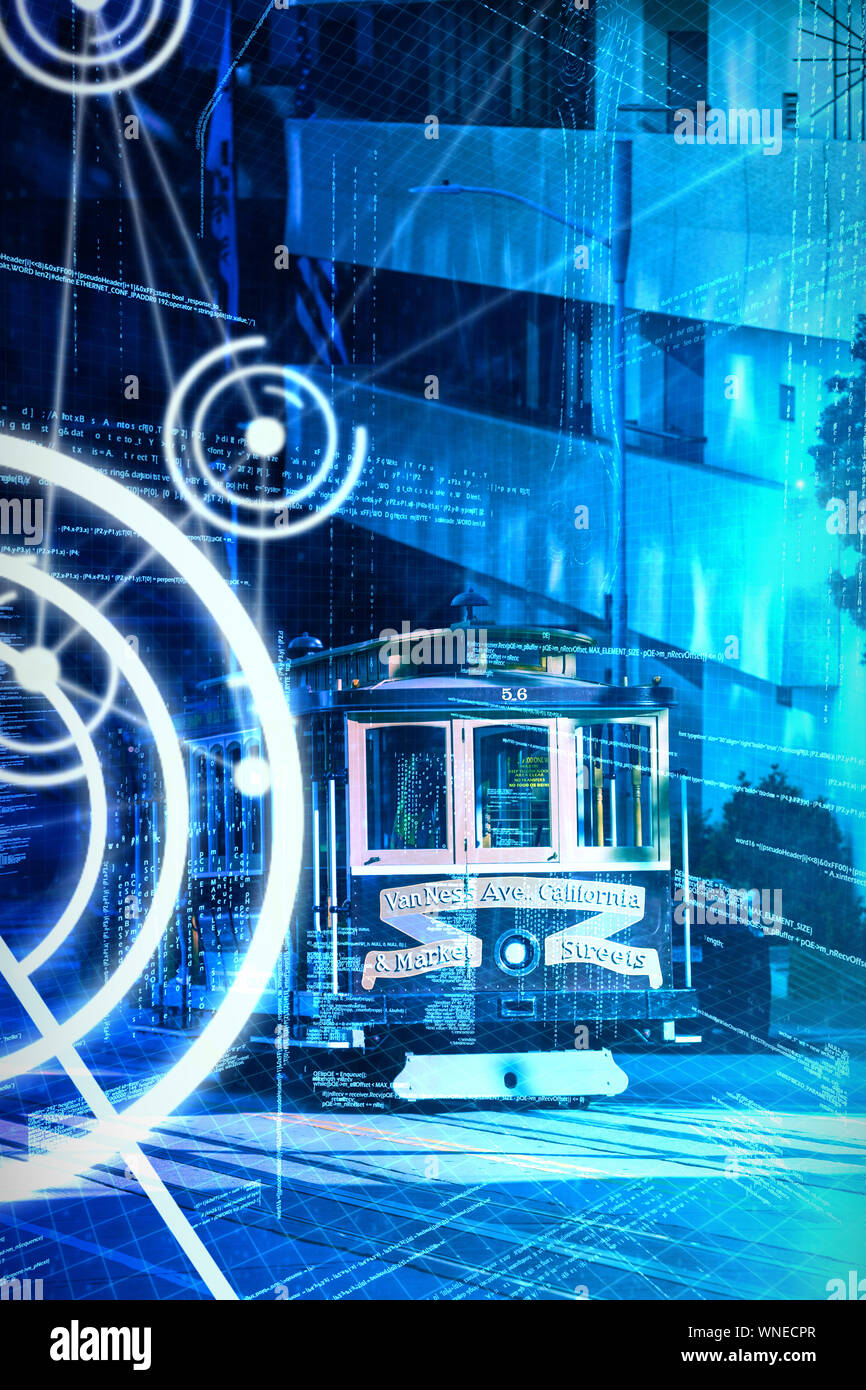 Composite image of binary codes and lines Stock Photo - Alamy