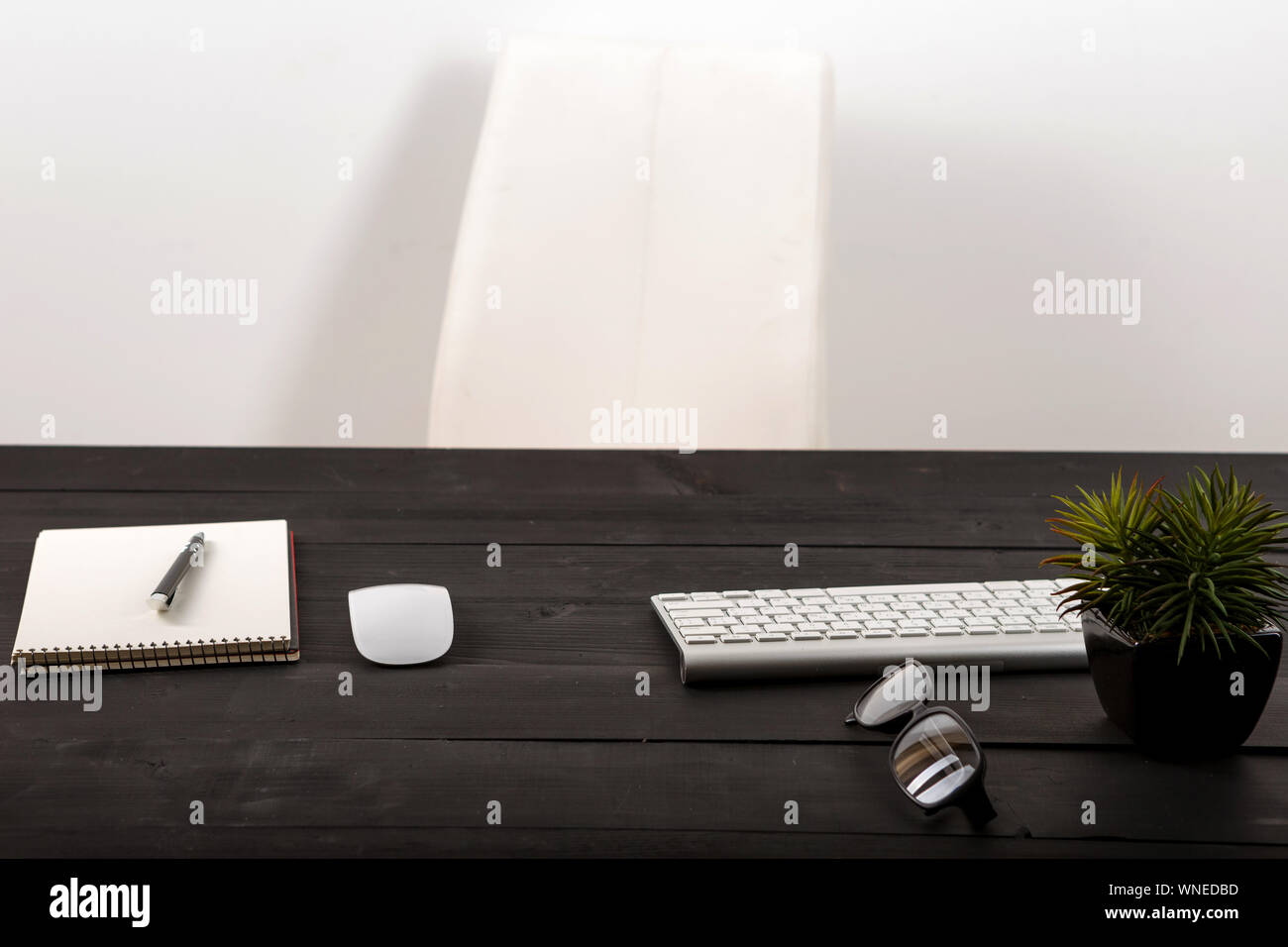Office leather desk table with computer Stock Photo - Alamy