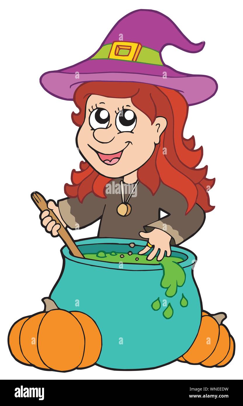 Wizard girl with cauldron Stock Vector Image & Art - Alamy