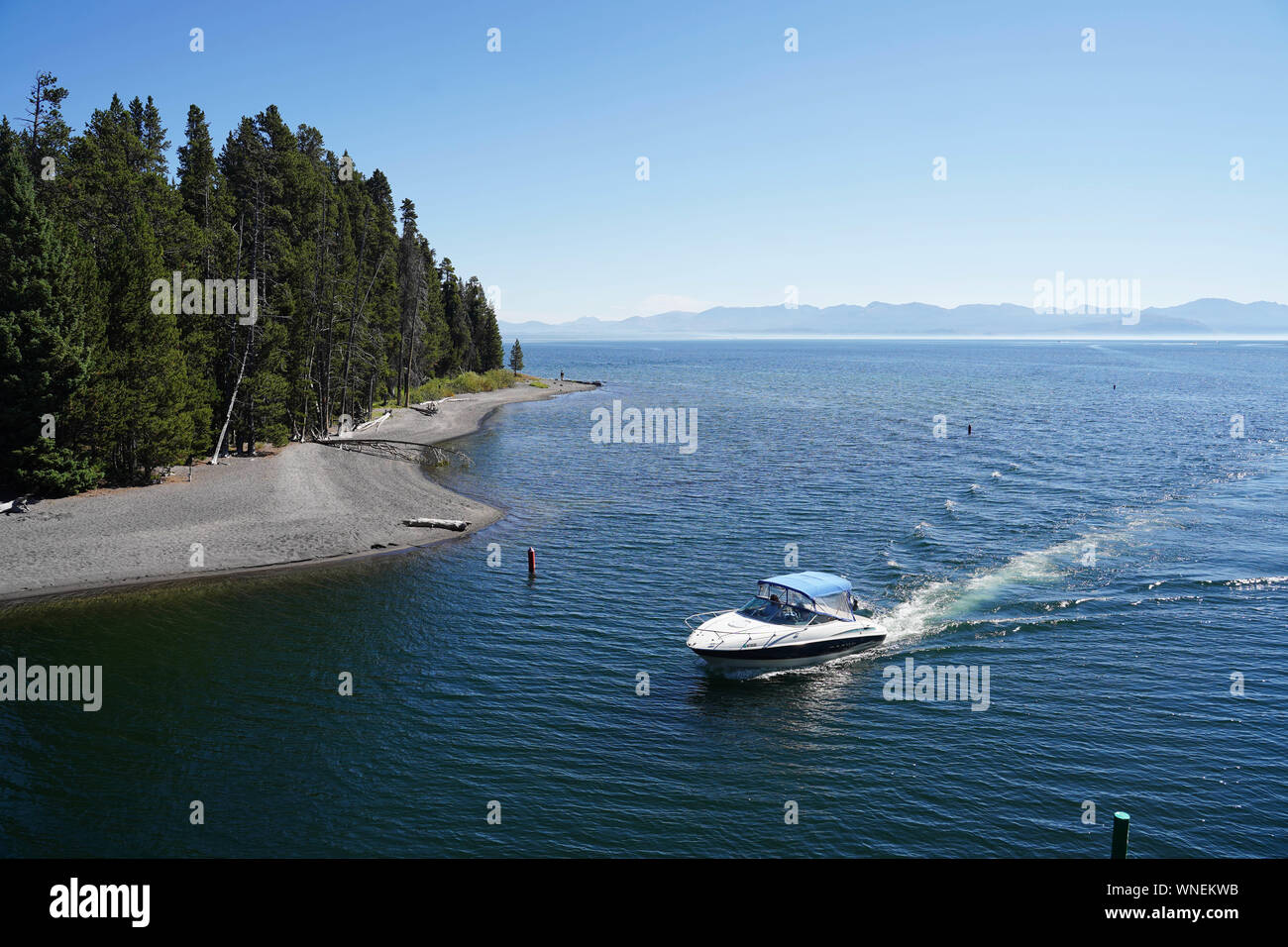 New York, USA. 2nd Sep, 2019. Visitors ride a boat at the Yellowstone ...