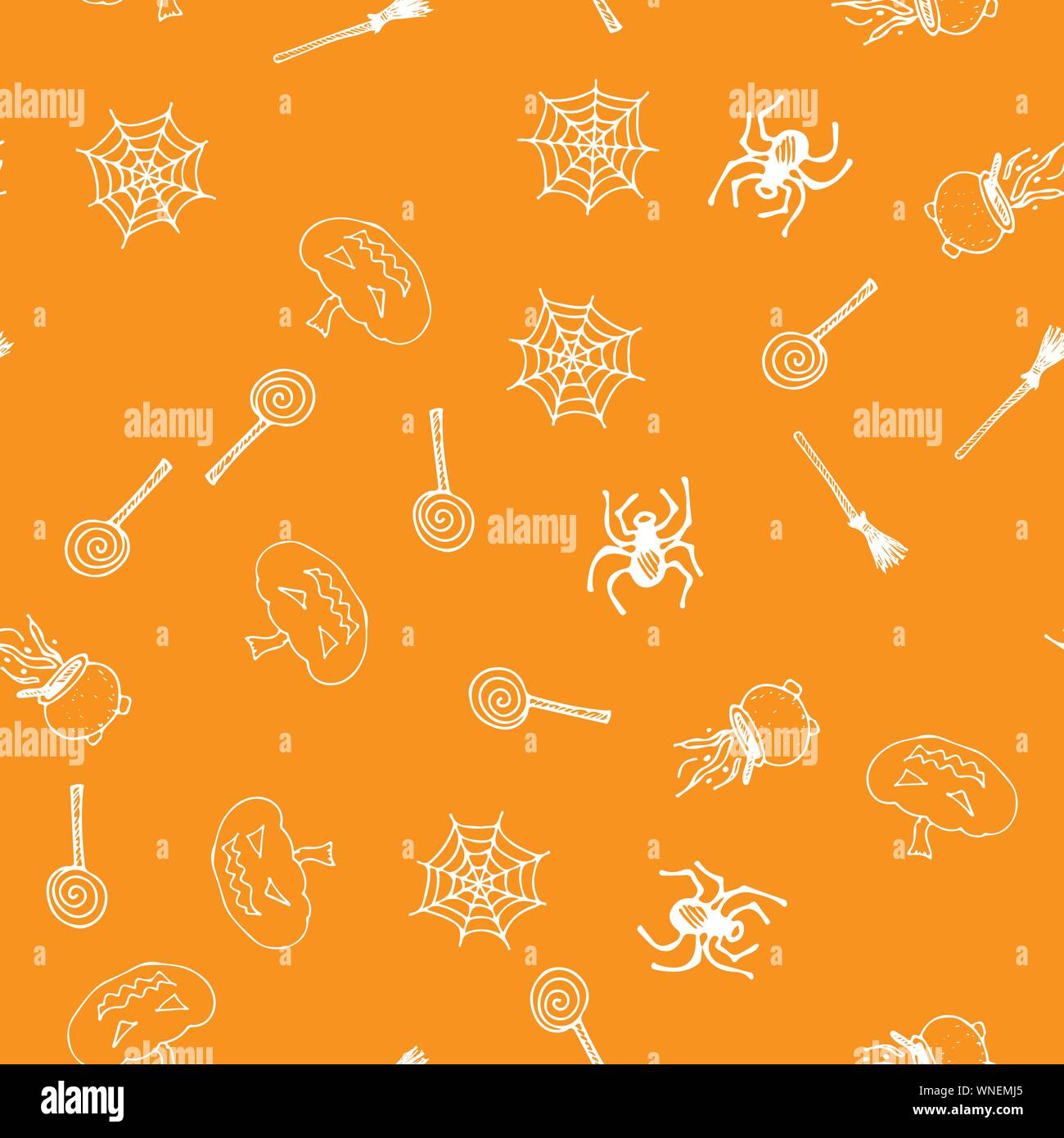 Halloween doodle seamless pattern set isolated on white background ...