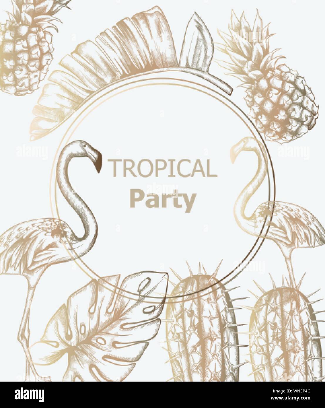 Tropic vintage pattern with flamingo and pineapple Vector. Retro ...