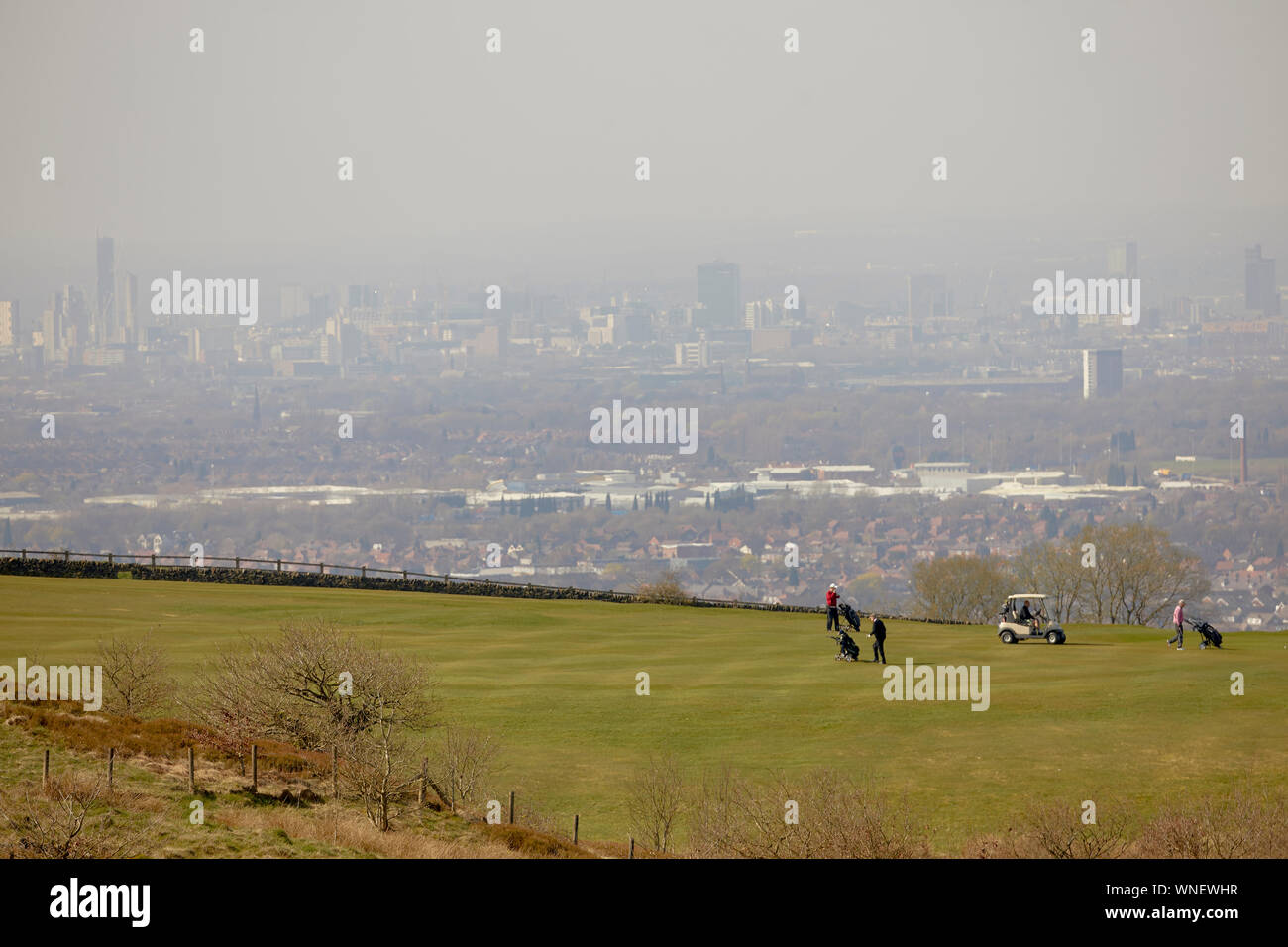 Tameside boarder Werneth Low looking down to the Golf Course and the ...