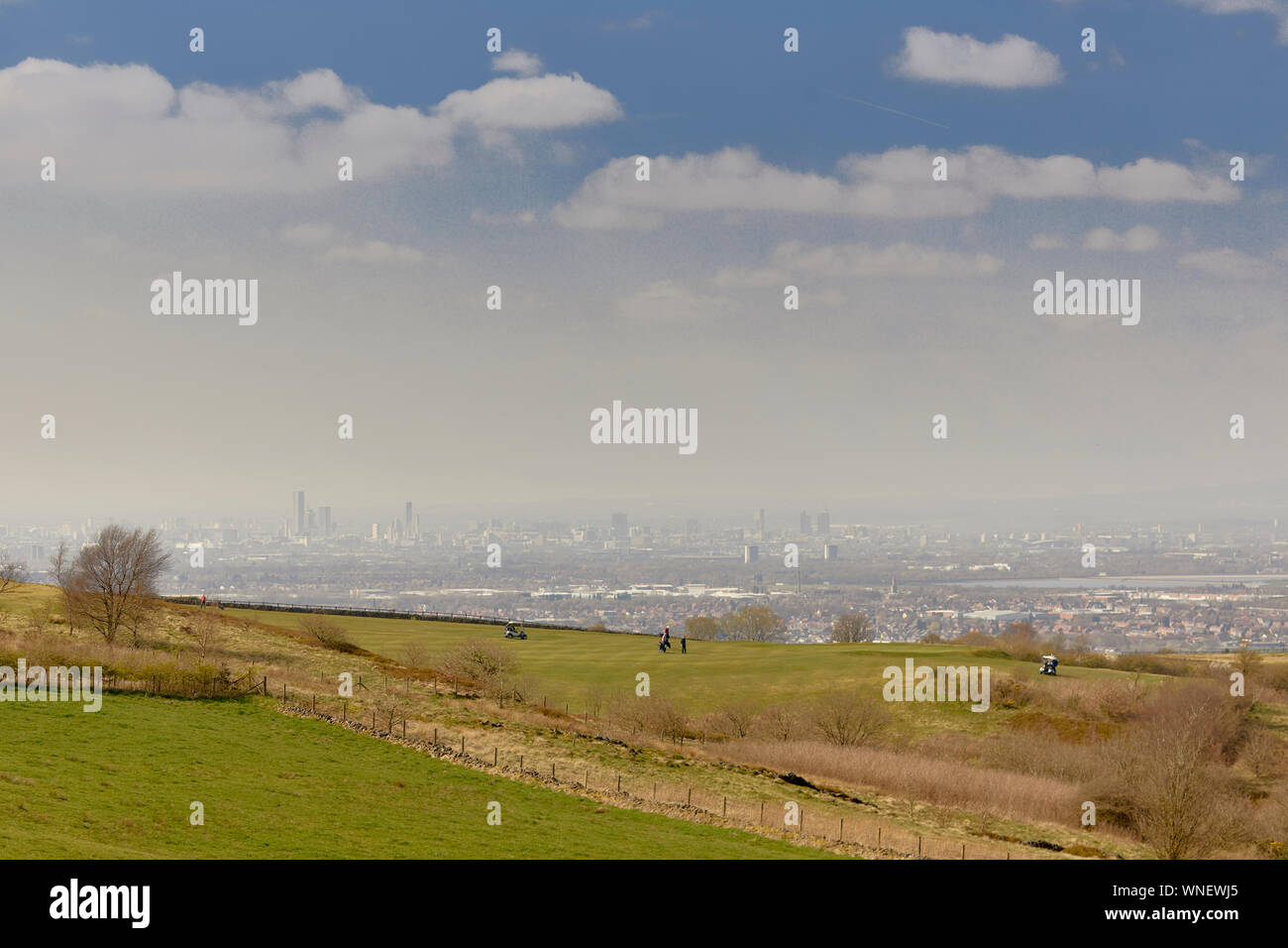 Tameside boarder Werneth Low looking down to the Golf Course and the ...