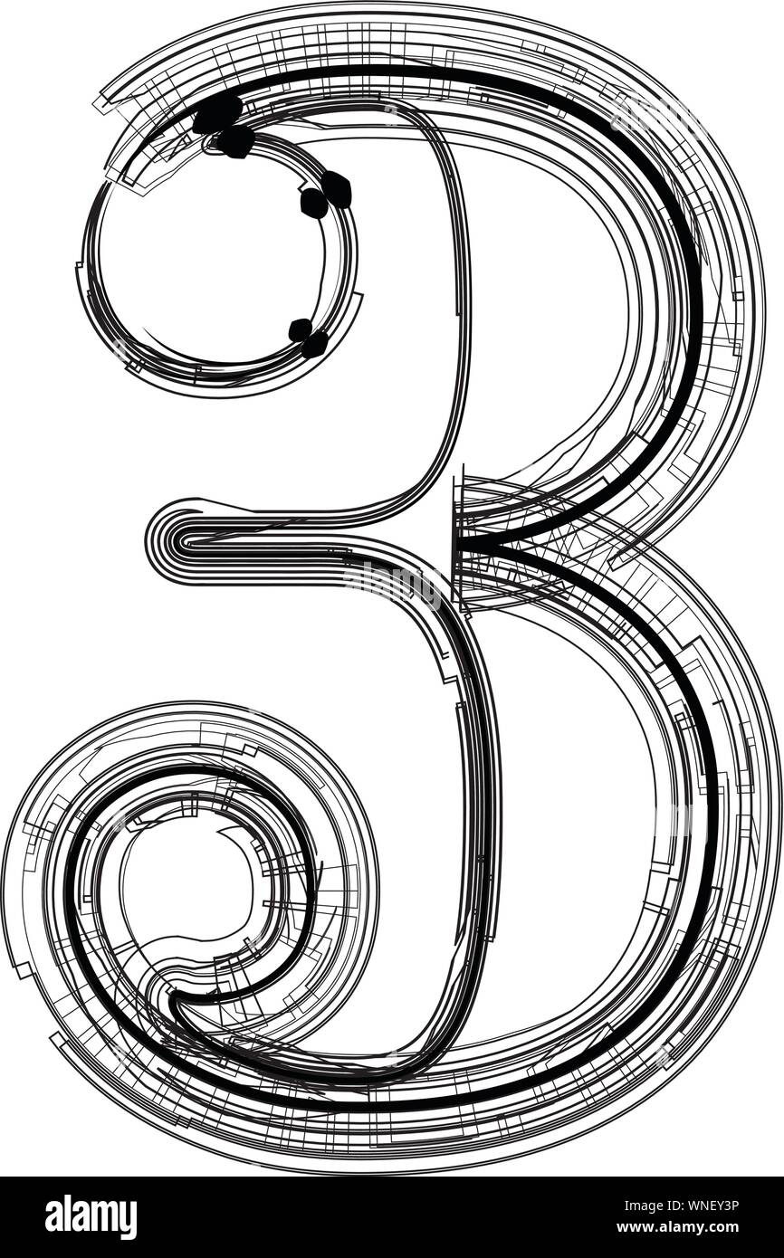 technological font. Number 3 Stock Vector Image & Art - Alamy